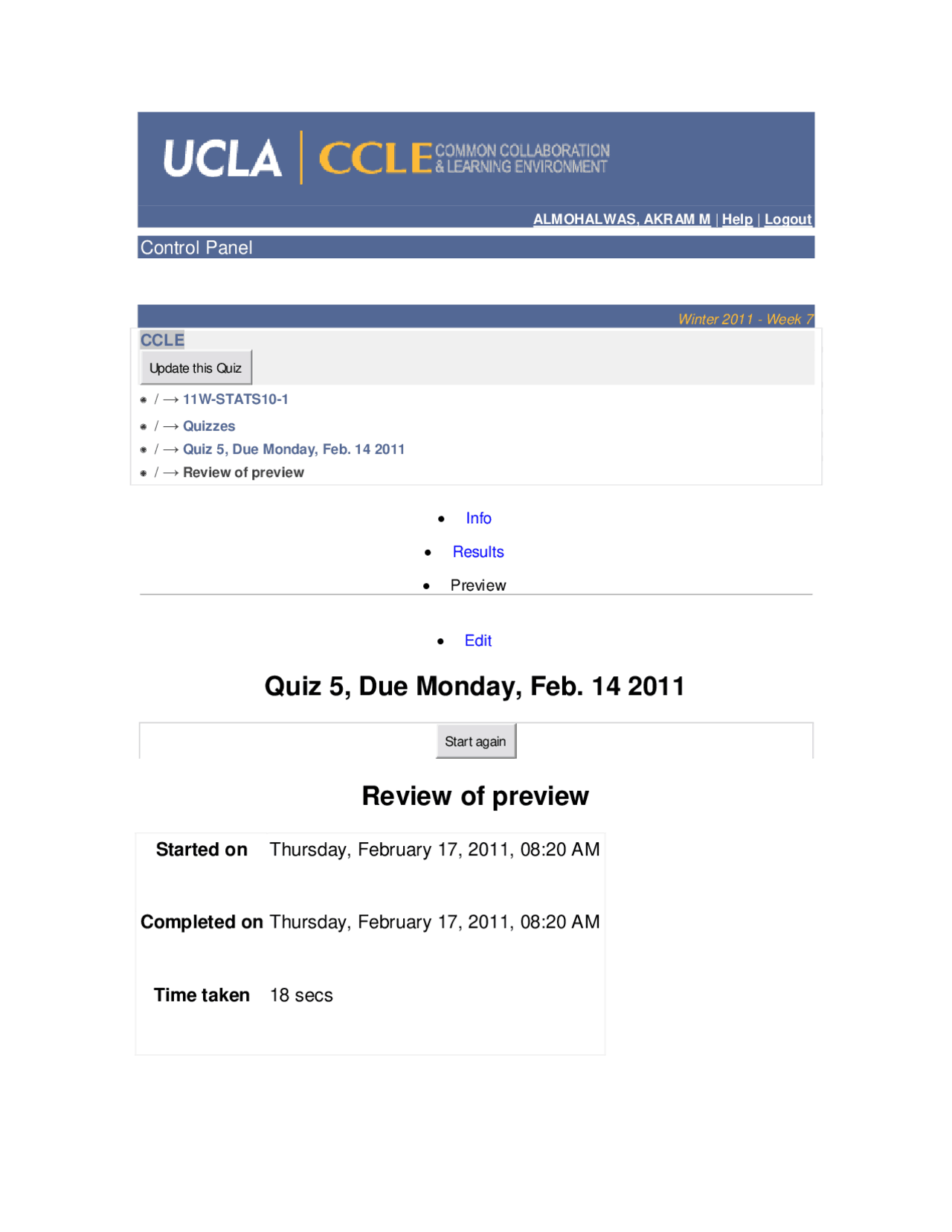 Solutions For Quiz 5 Introduction To Statistical Reasoning Stats 10