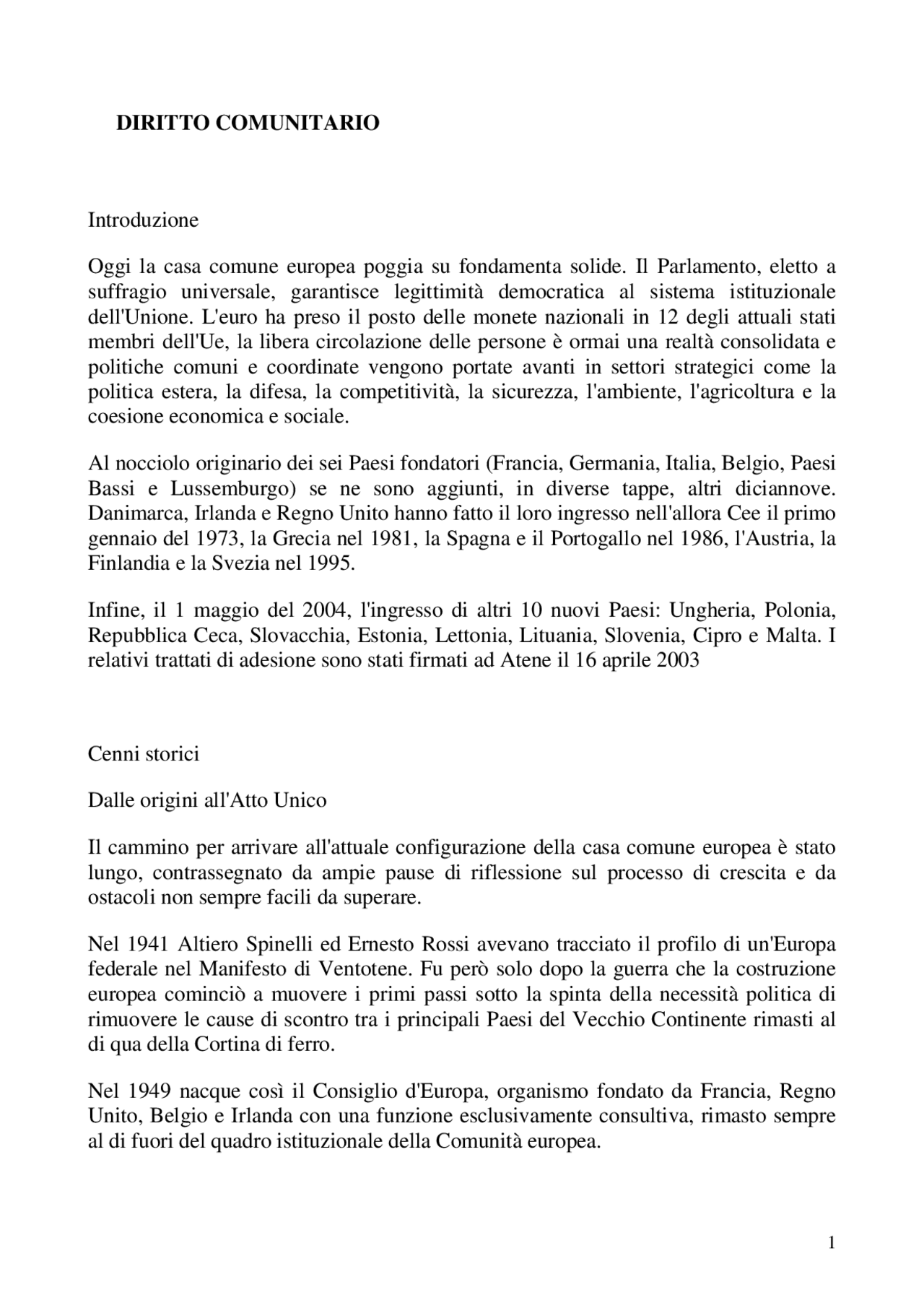 Diritto Comunitario Riassunto Del Daniele Docsity