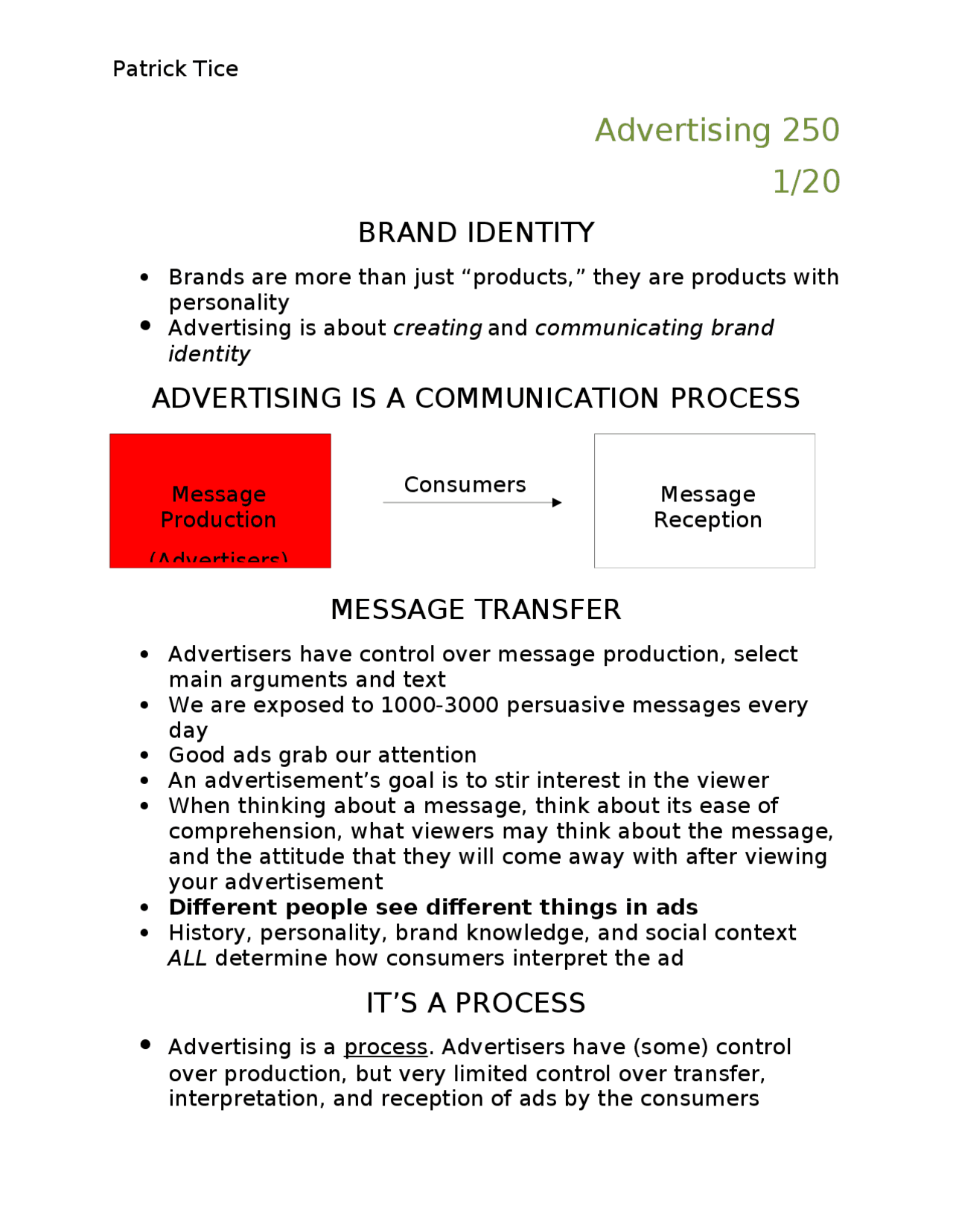 Notes on Brand Identity - Advertising Principles | ADVT 250 - Docsity