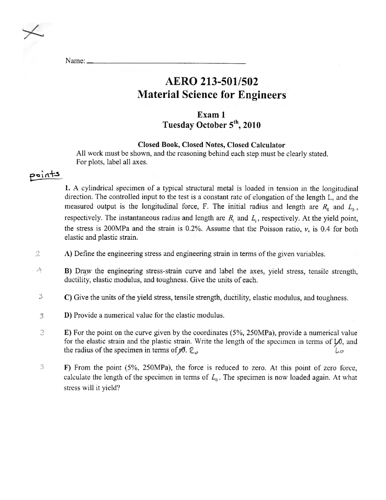 Practice Exam 1 Material Science For Engineers Aero 213 Docsity