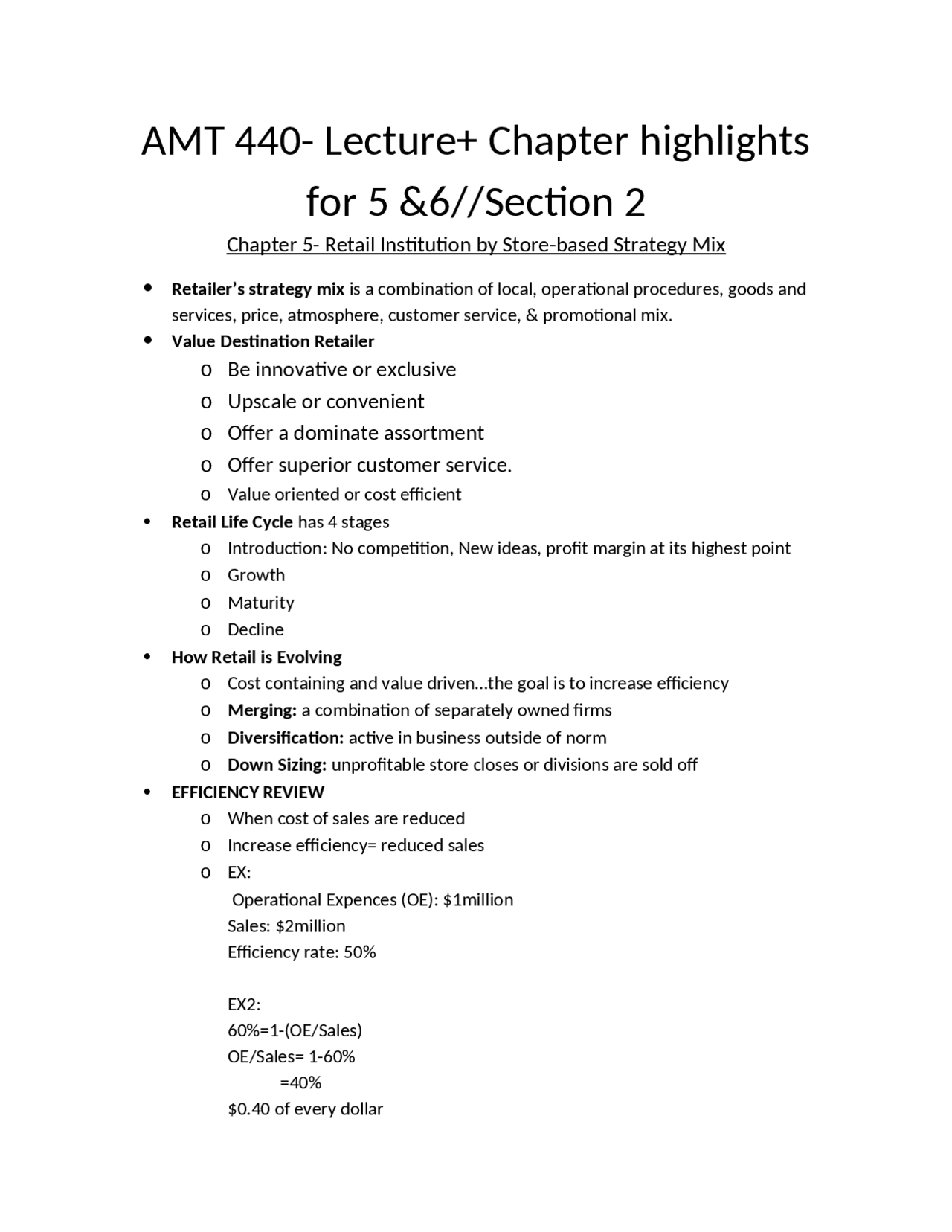 Retail Institution by Store-based Strategy Mix - Exam 2 | AMT 440 - Docsity