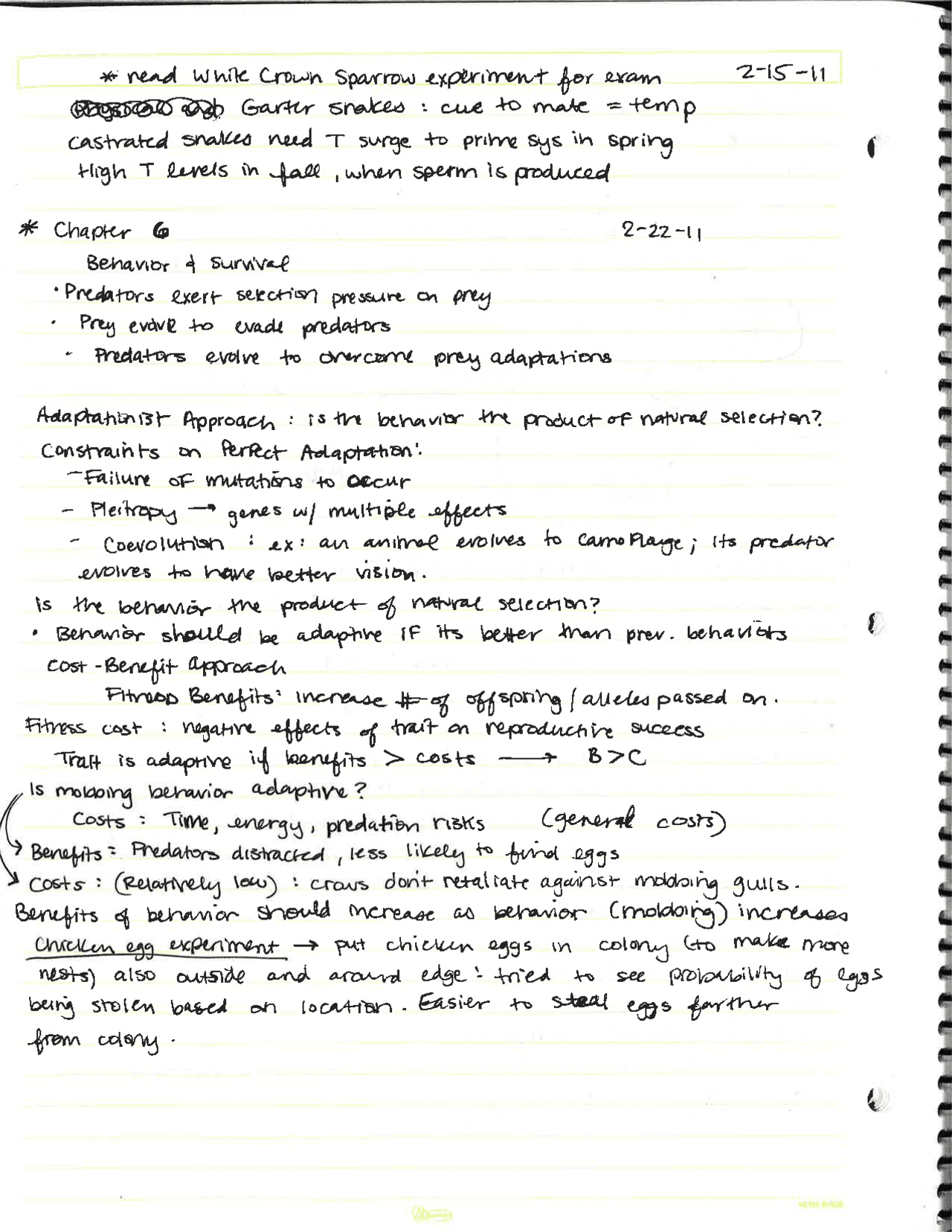 Behavior of Survival - Animal Behavior – Handwritten Notes | BIOS 236 ...