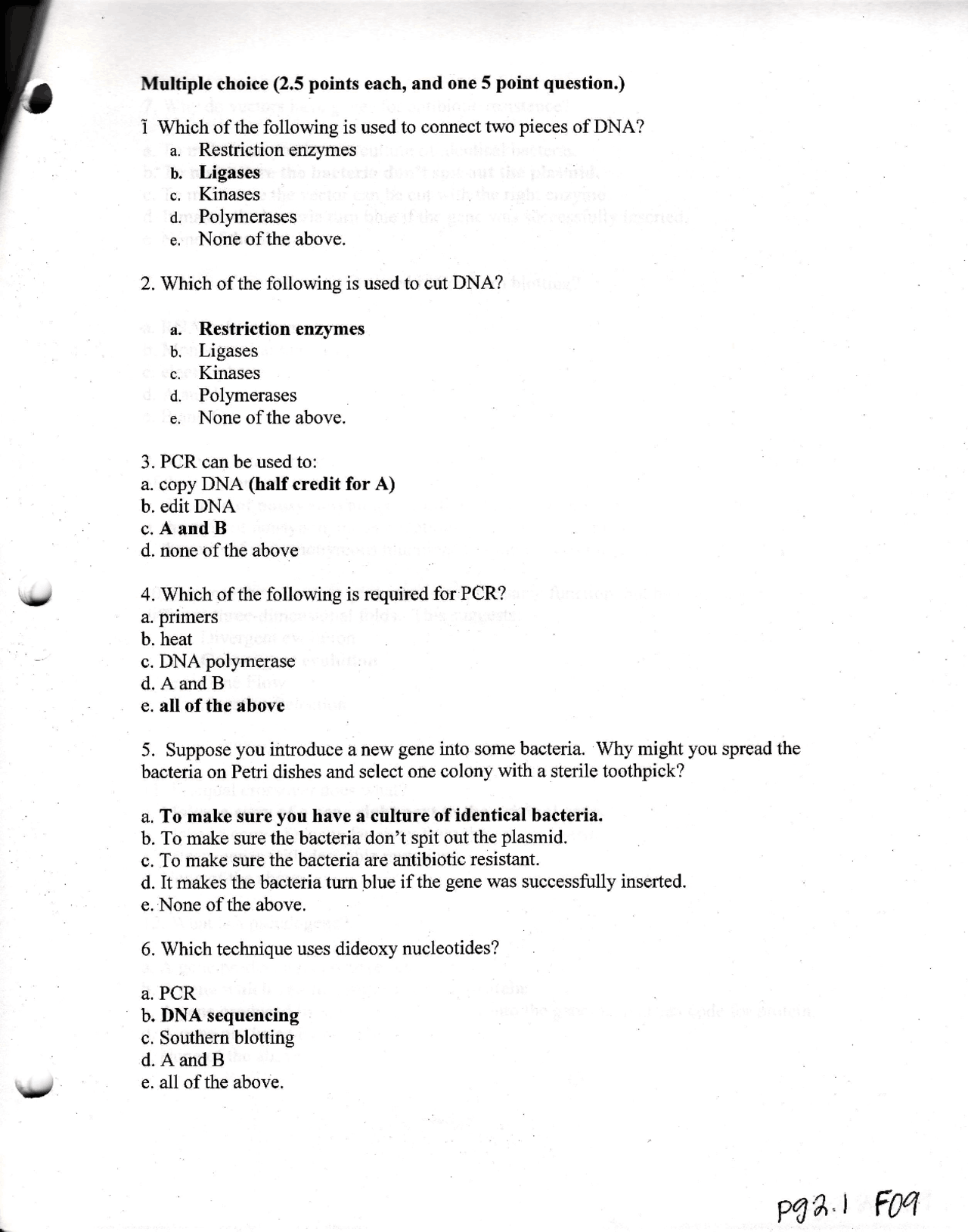 Exam 2 With Answer Key For Survey Of Biochemistry Bioc 3653 Docsity