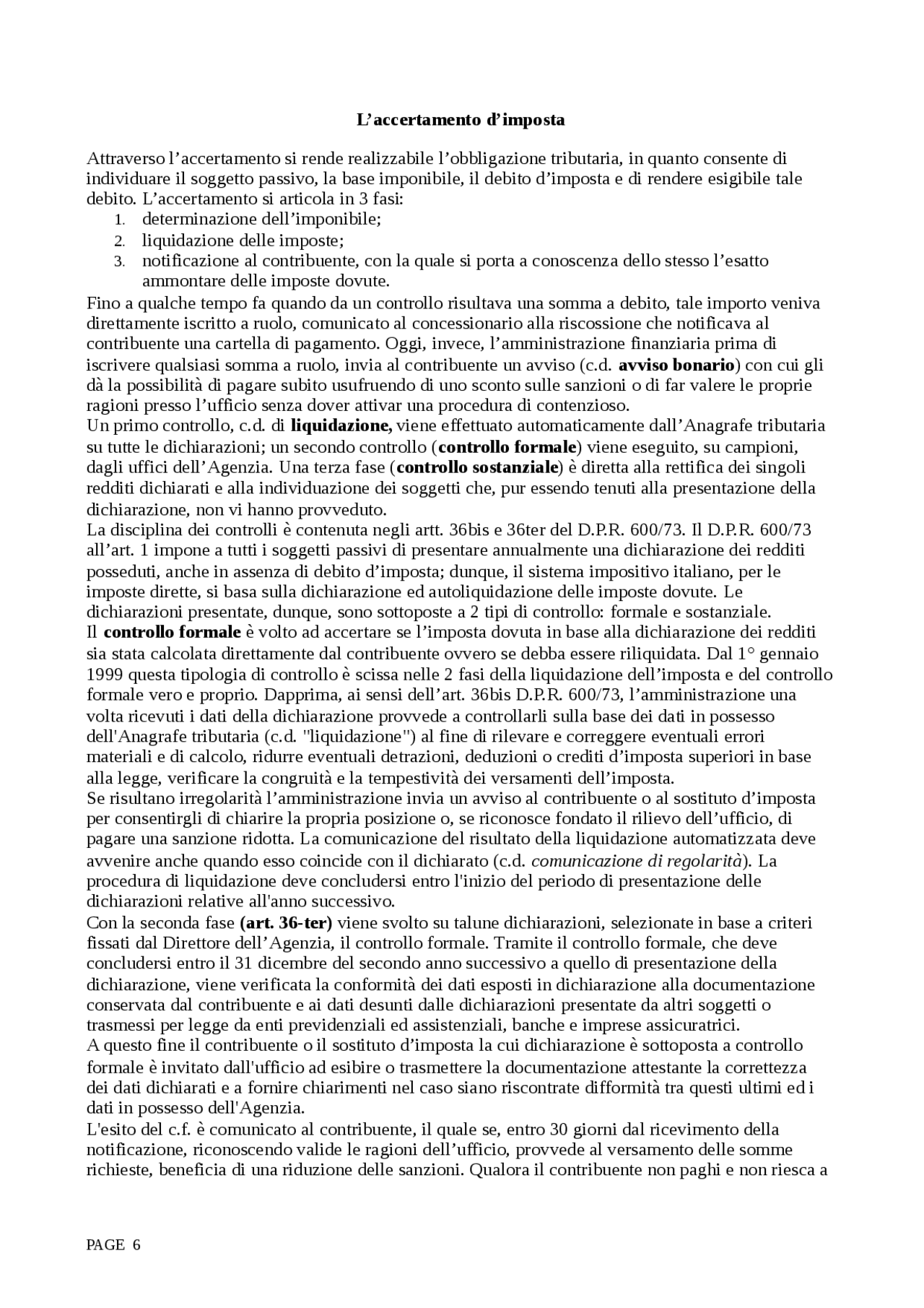 Laccertamento Delle Imposte Docsity