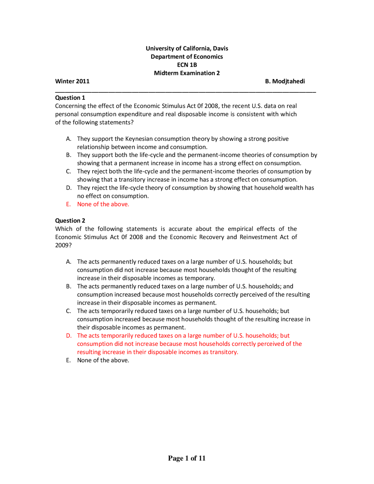 Midterm Exam 2 Mcqs On Principles Of Macroeconomics With Answers Ecn