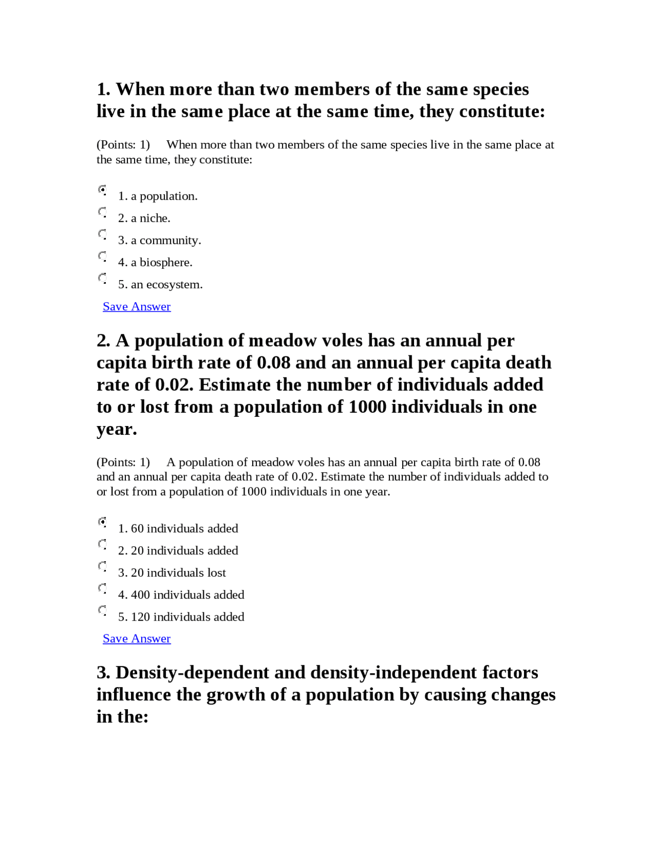 Quiz 14 With Answers Applied Biological Diversity Ecology And