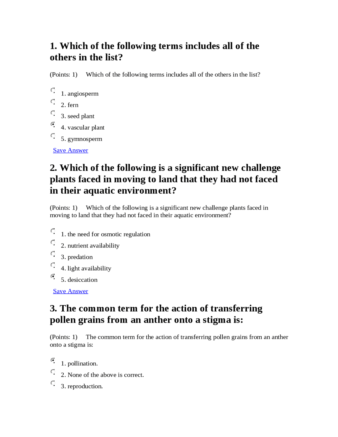 Quiz 1 With Answer Key Applied Biological Diversity Ecology And
