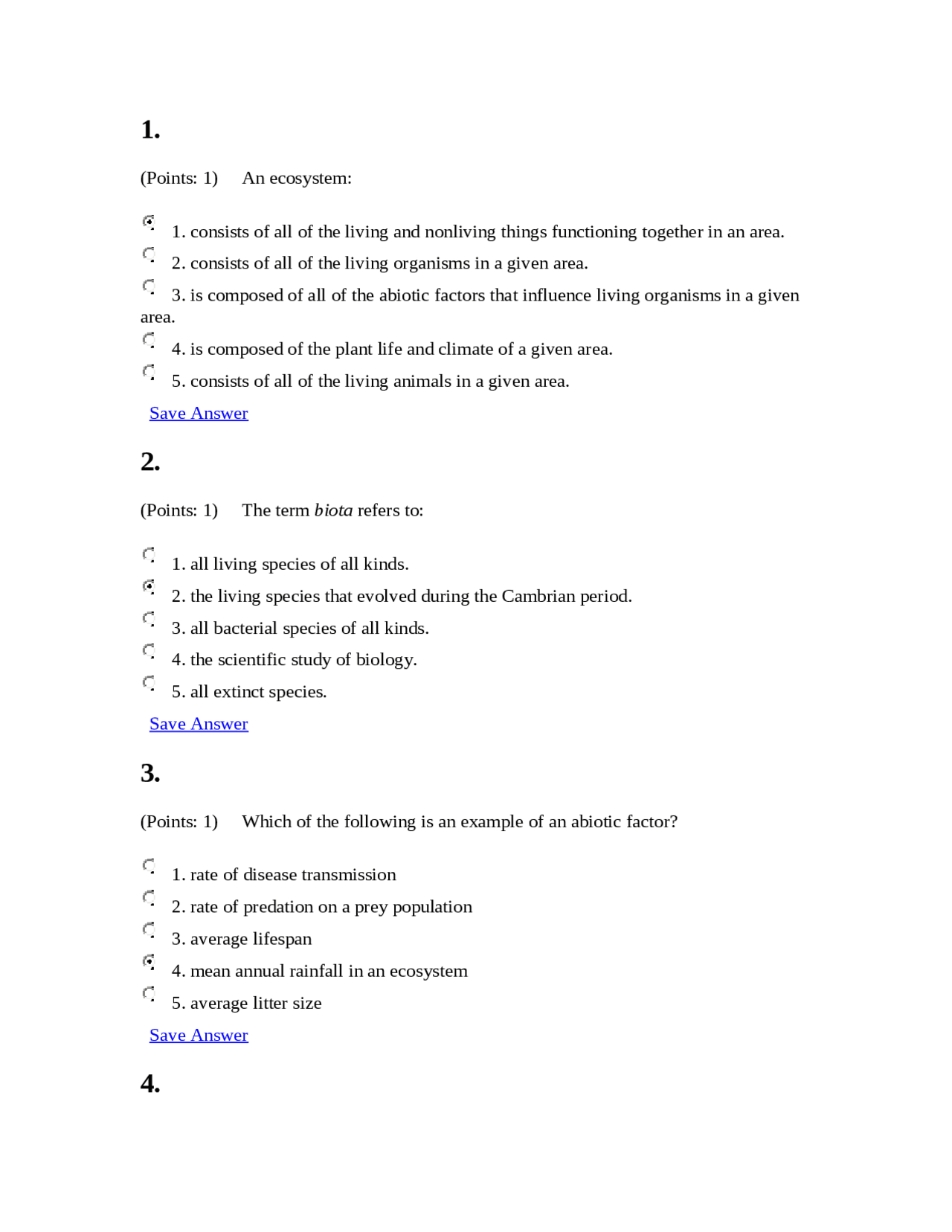 Quiz With Unsolved Questions Paper Bio 101 Docsity