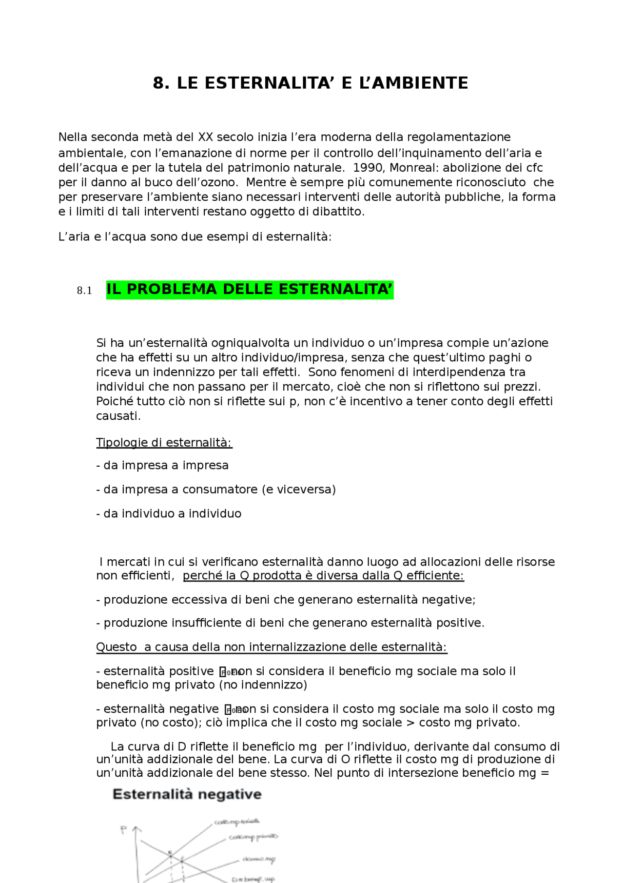 LE ESTERNALITA' E L'AMBIENTE - Docsity