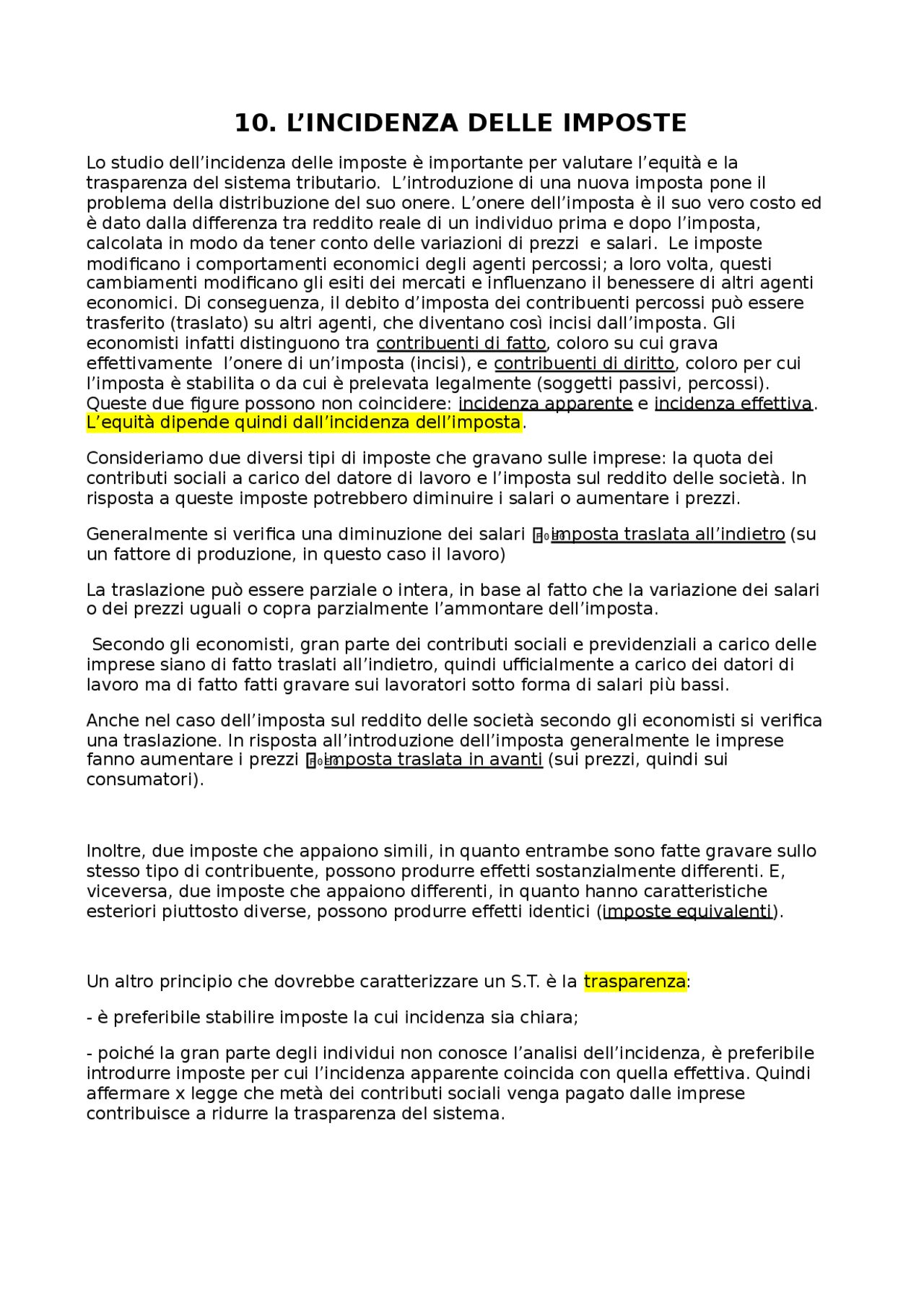10 Lincidenza Delle Imposte Docsity