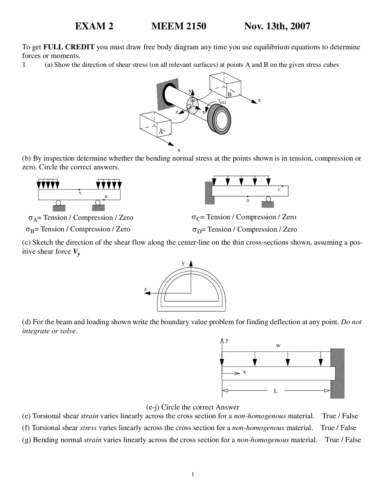 3 Solved Problems on Mechanics of Materials - Exam 2 | C E 215 - Docsity