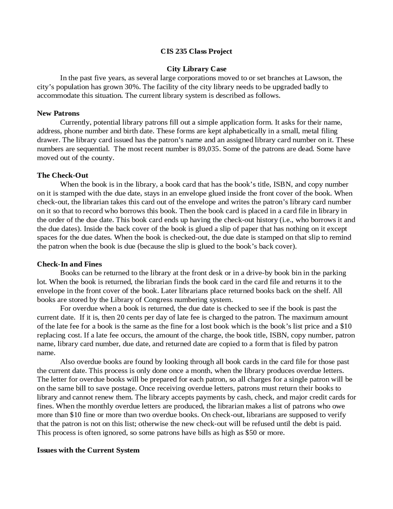 City Library Case Introduction To Object Oriented Systems Analysis