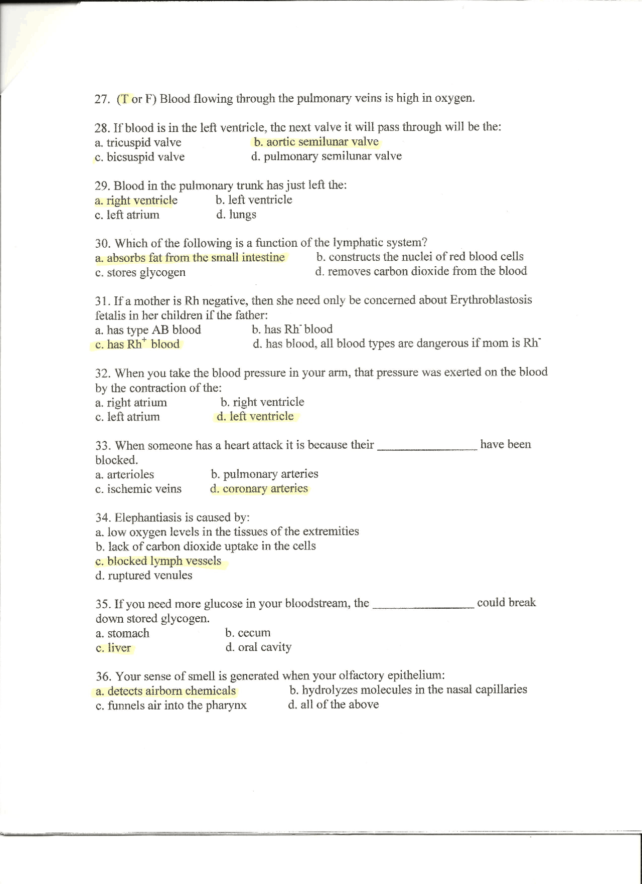 Old Exam 2 With Answer Key A Survey Of Life Biol 1010 Docsity