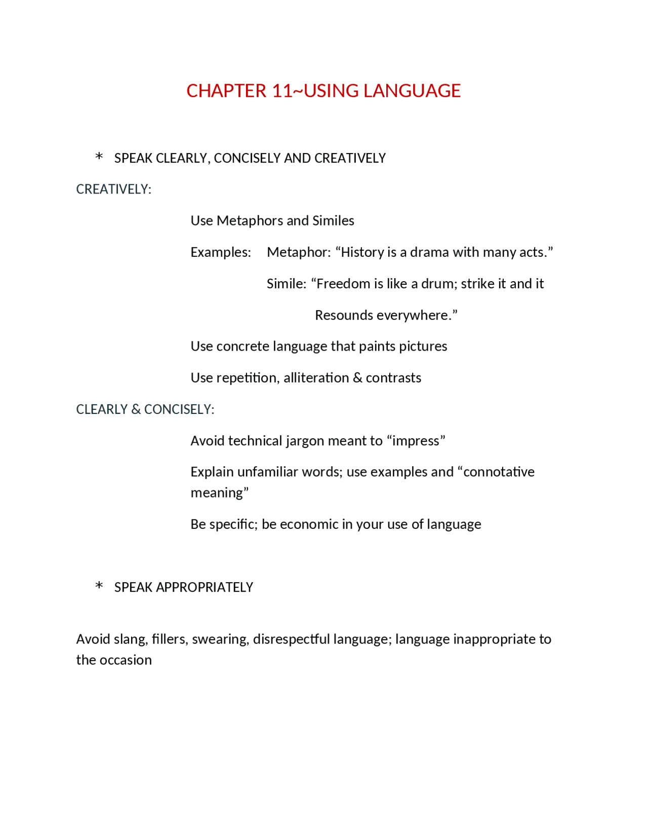 Notes On Using Language Public Speaking Com 100 Docsity