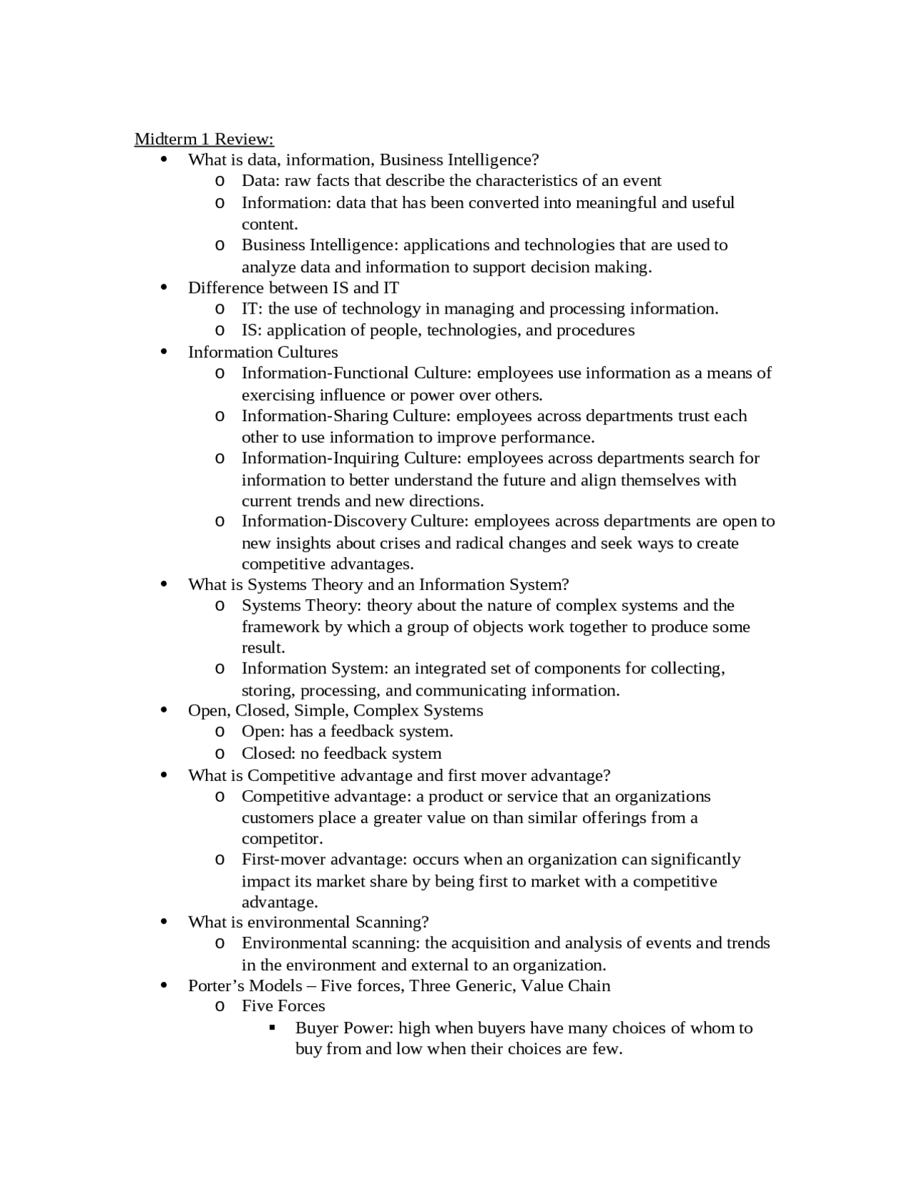 Midterm 1 Review Management Information Systems Mis 300 Docsity