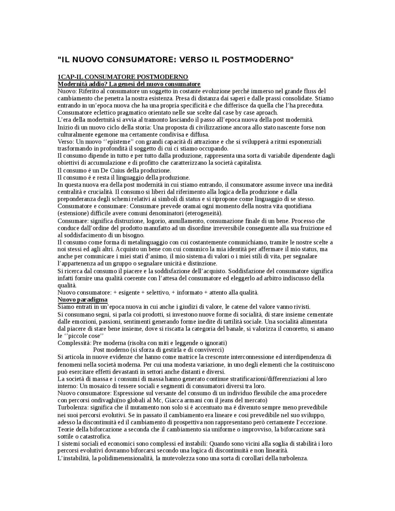 SUNTO DI SOCIOLOGIA - Rif: Il nuovo consumatore:verso il post moderno ...