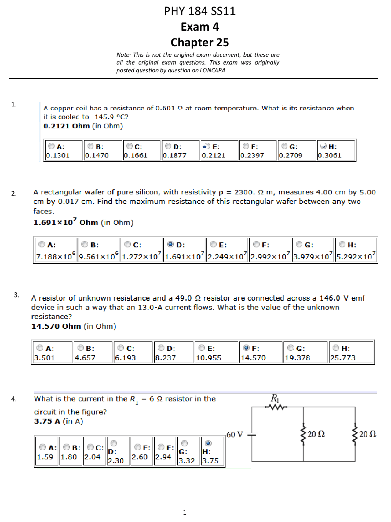 Exam 4 Physics Scientists And Engineers Ii Phy 184 Docsity
