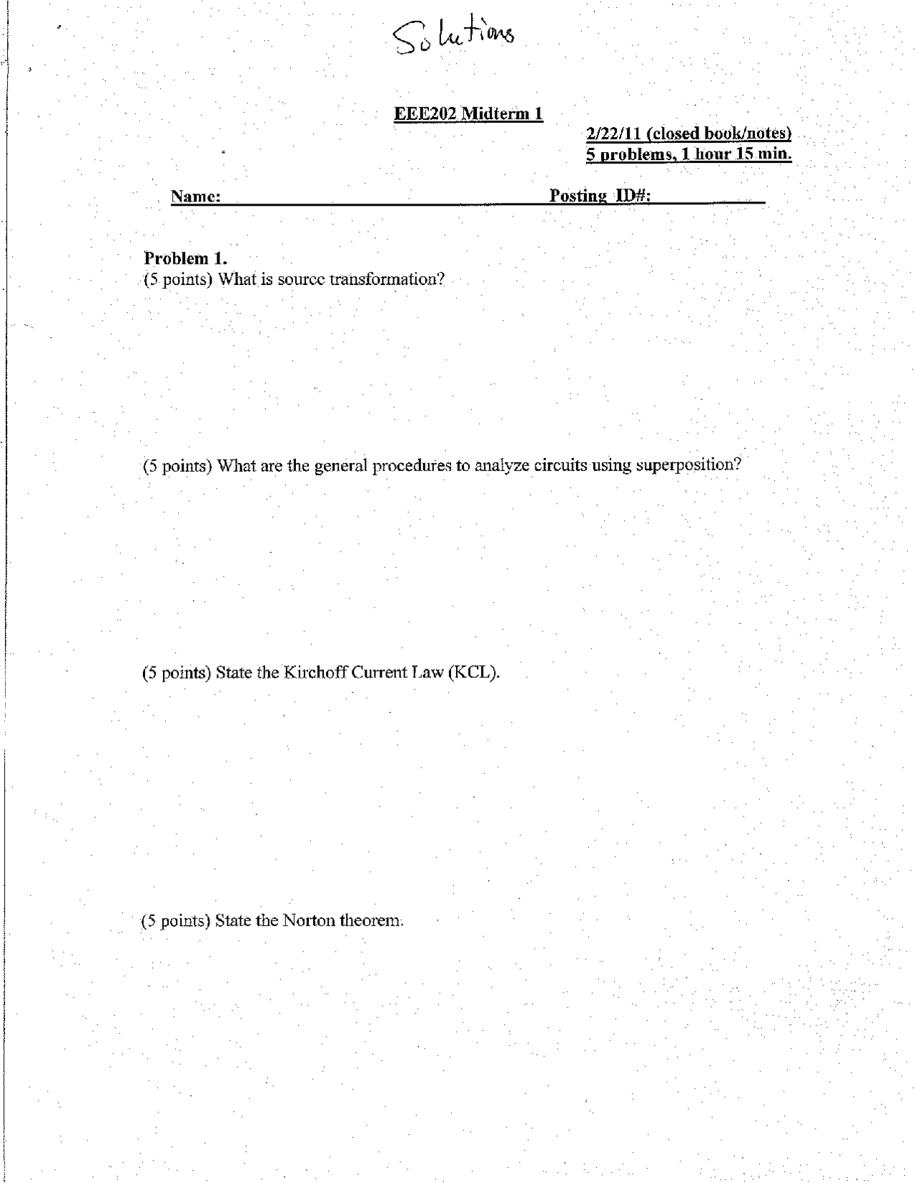 5 Solved Problems On Circuits I Exam 1 Eee 202 Docsity