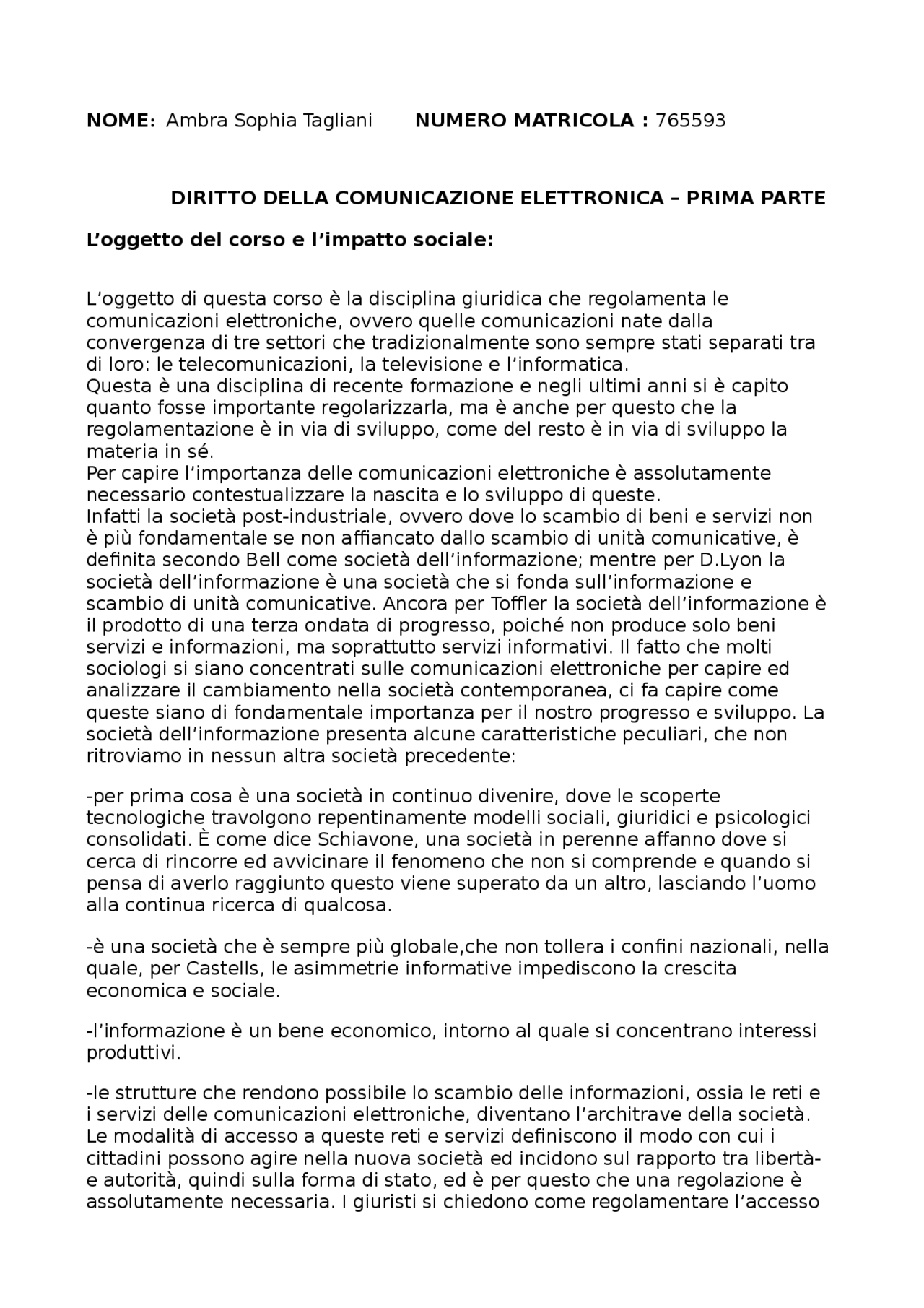 Diritto Comunicazione Elettronica Docsity