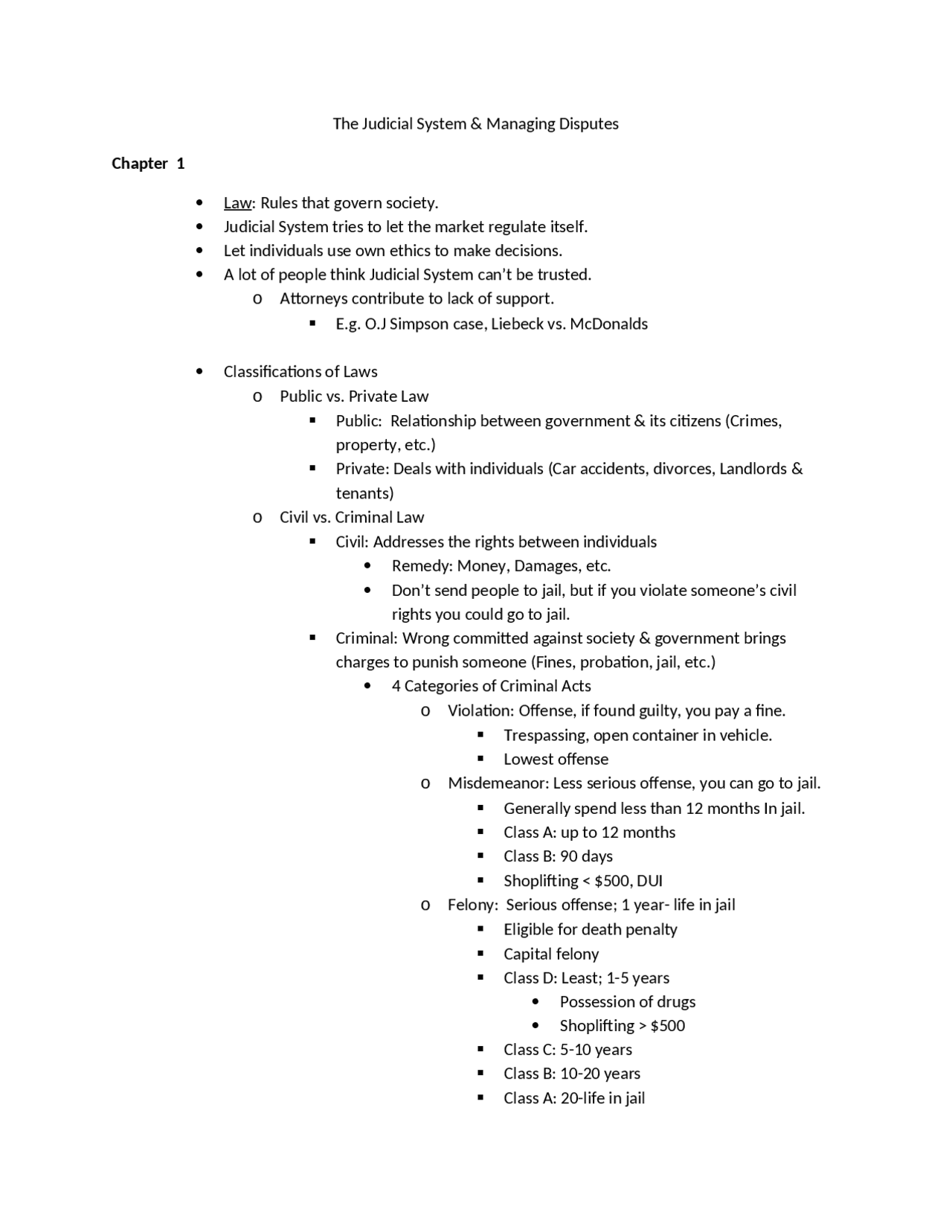 Notes on The Judicial System and Managing Disputes | MGT 340 | Study ...