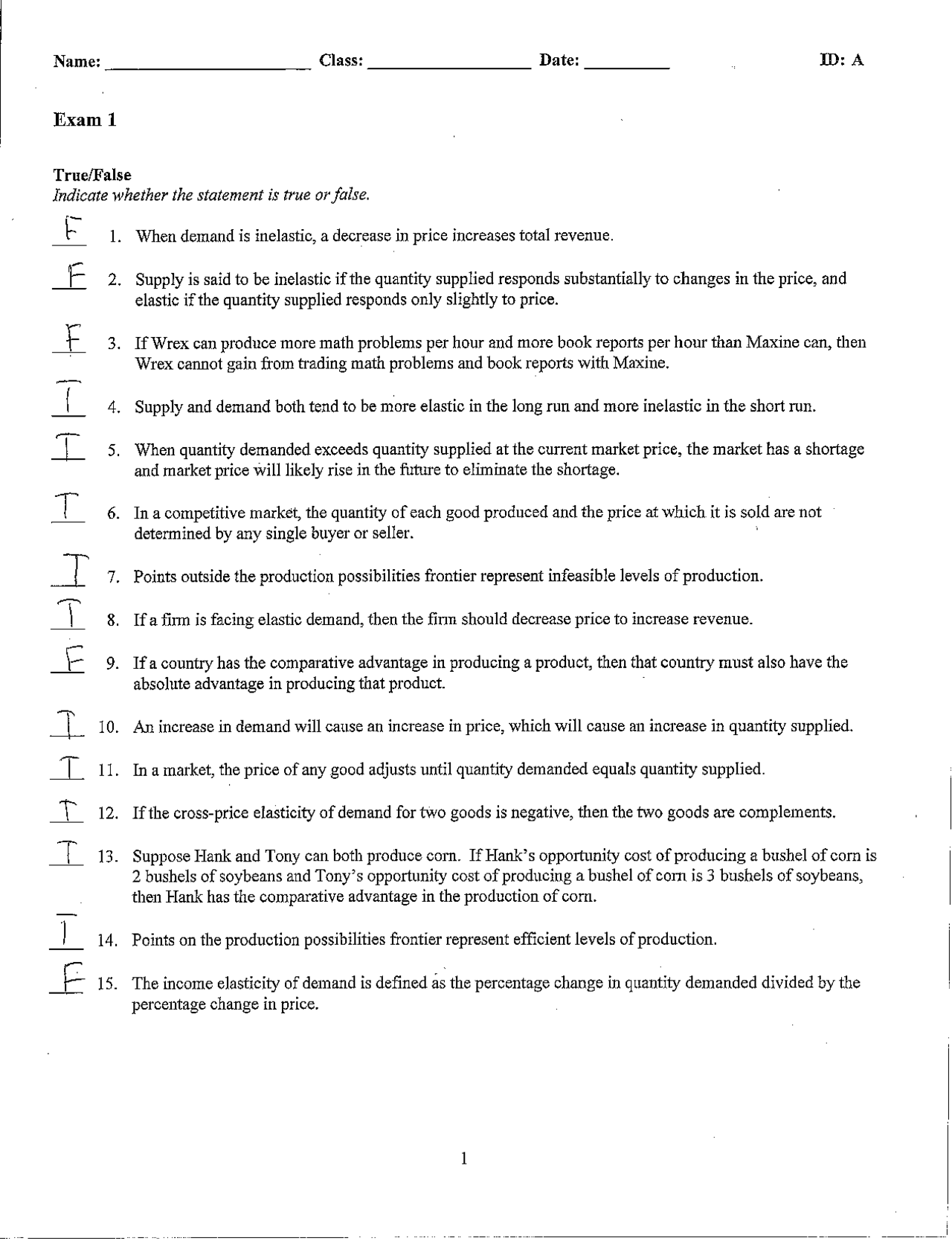 Exam 1 With Solutions Applied Microeconomic Principles Aaec 2580