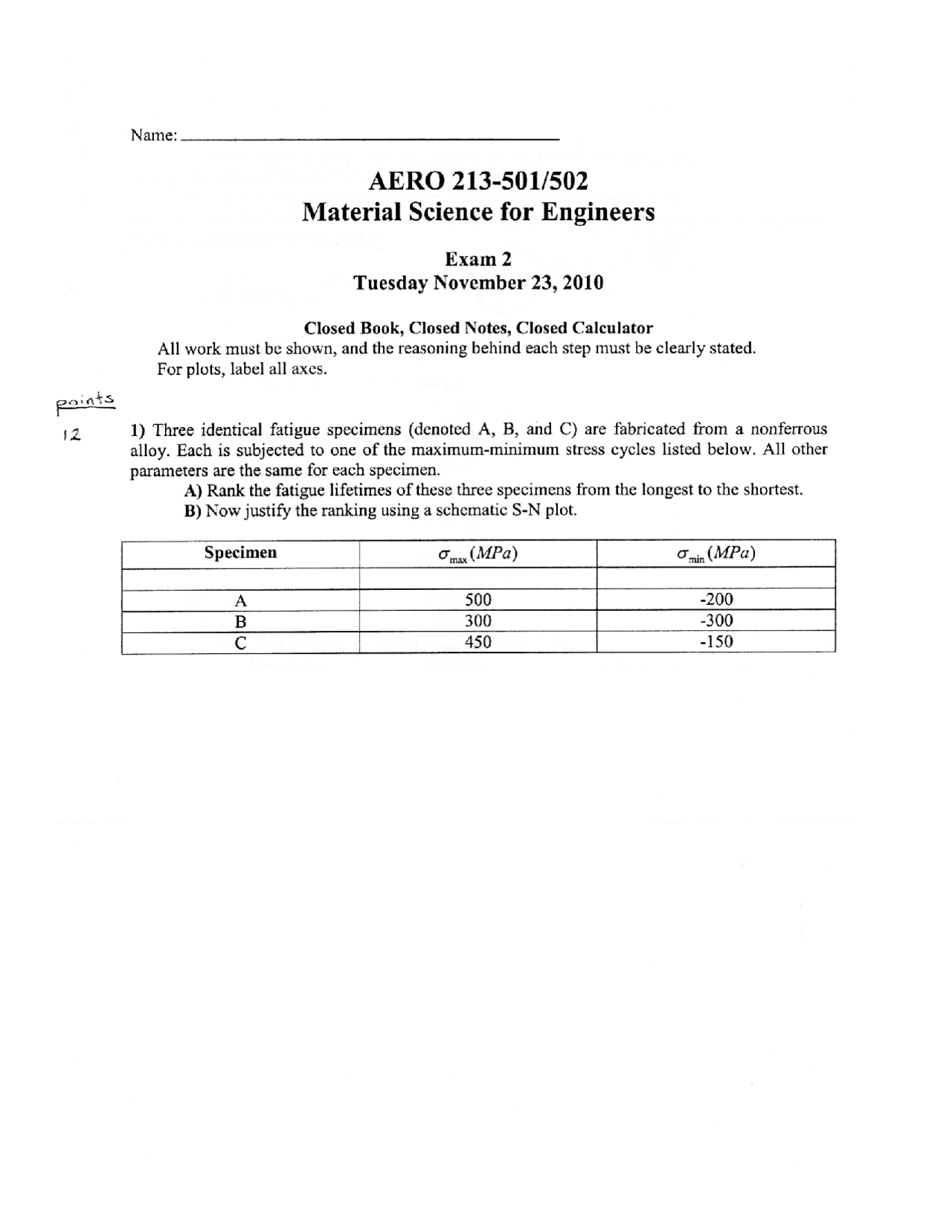 Material Science Aerospace Engineers Exam 2 Questions Aero 213