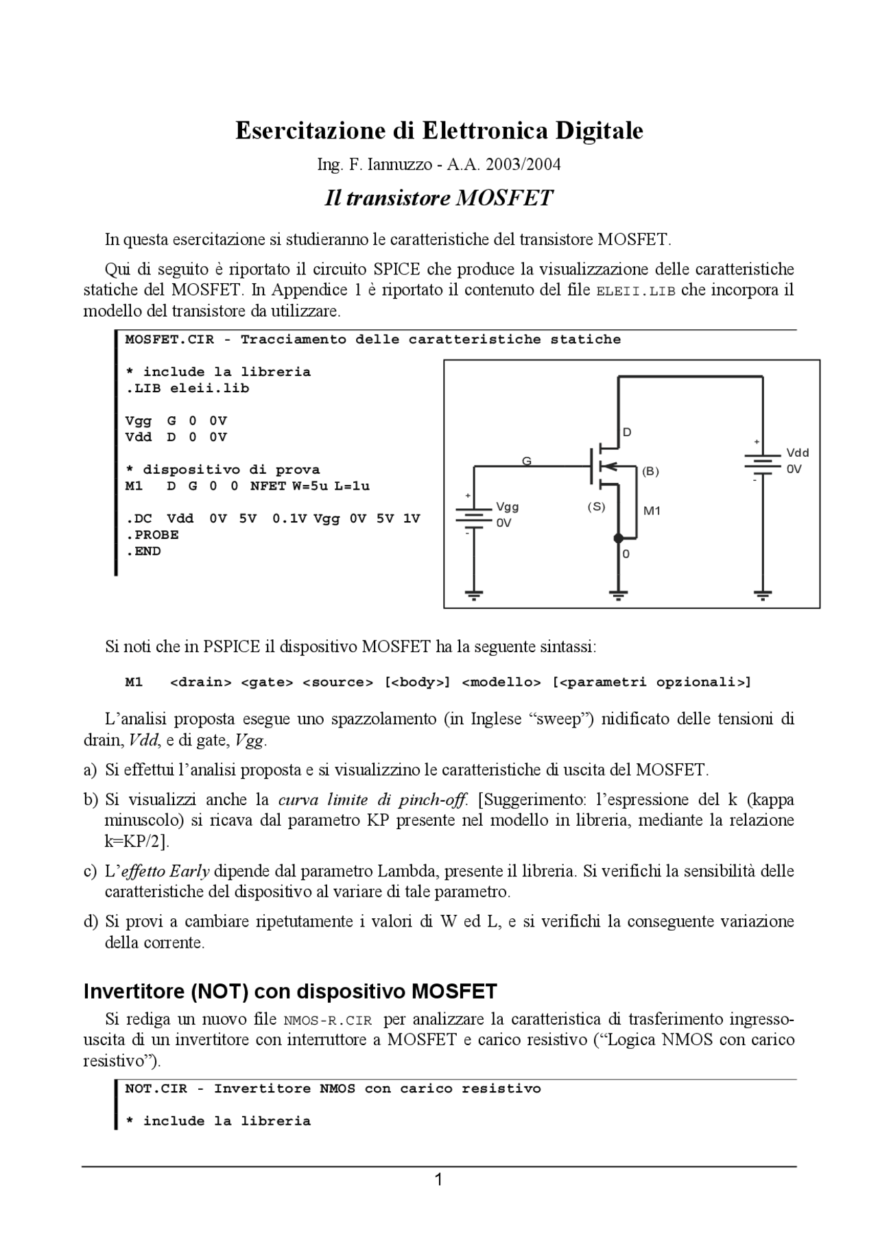Esercitazione Di Elettronica Digitale Ing F Iannuzzo Il