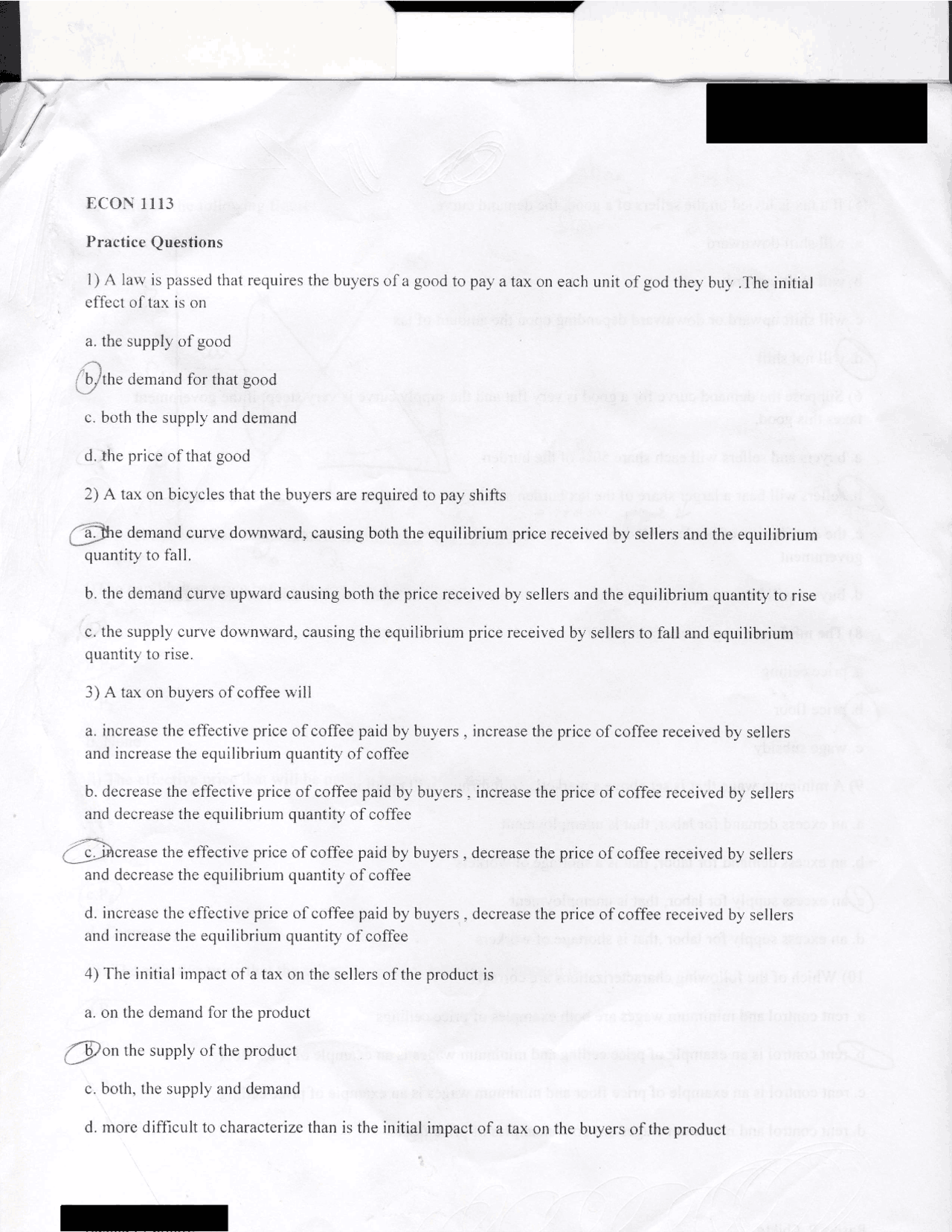 Practice Questions Principles Of Macroeconomics Econ 1113 Docsity