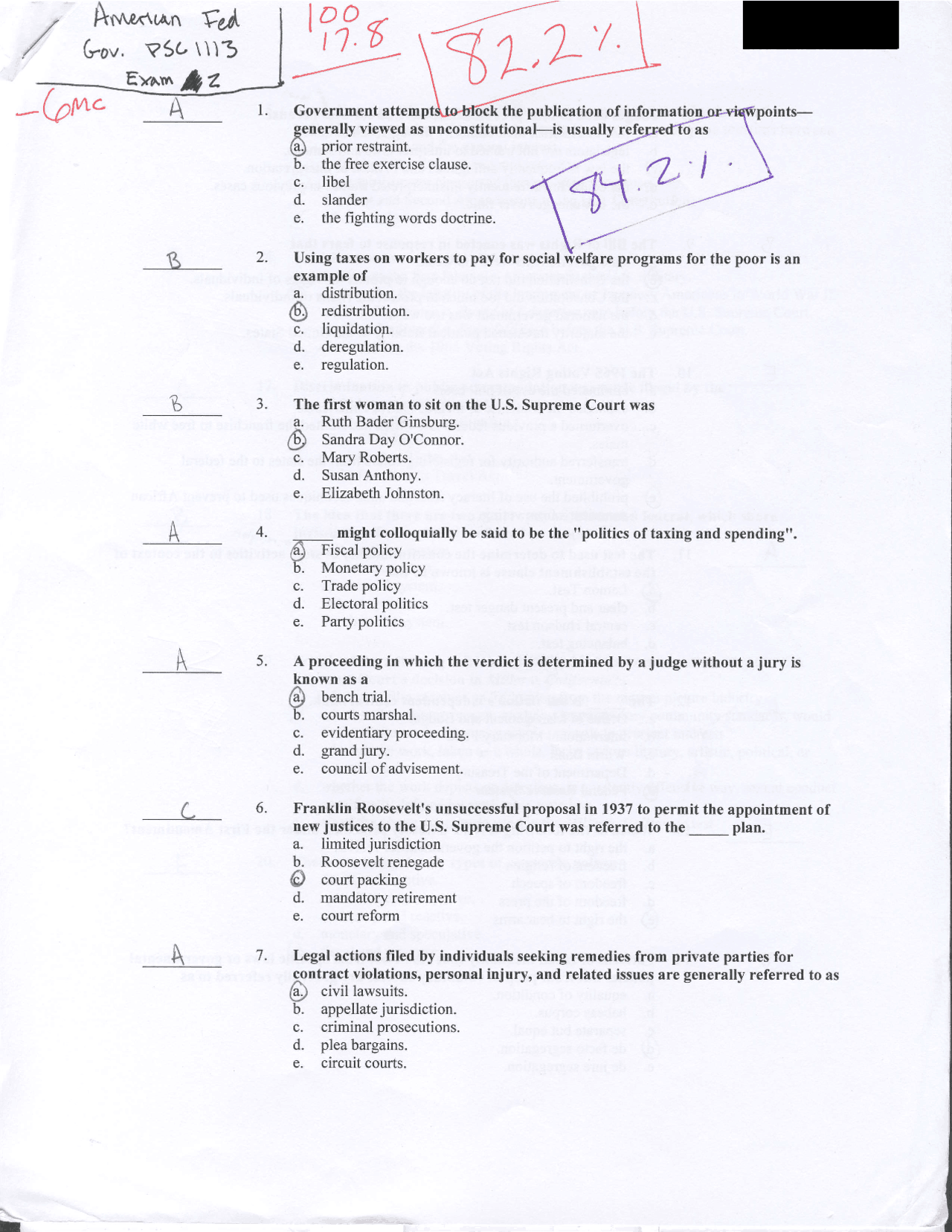 Exam 2 with Answers - American Government Honors | P SC 1113 | Exams ...