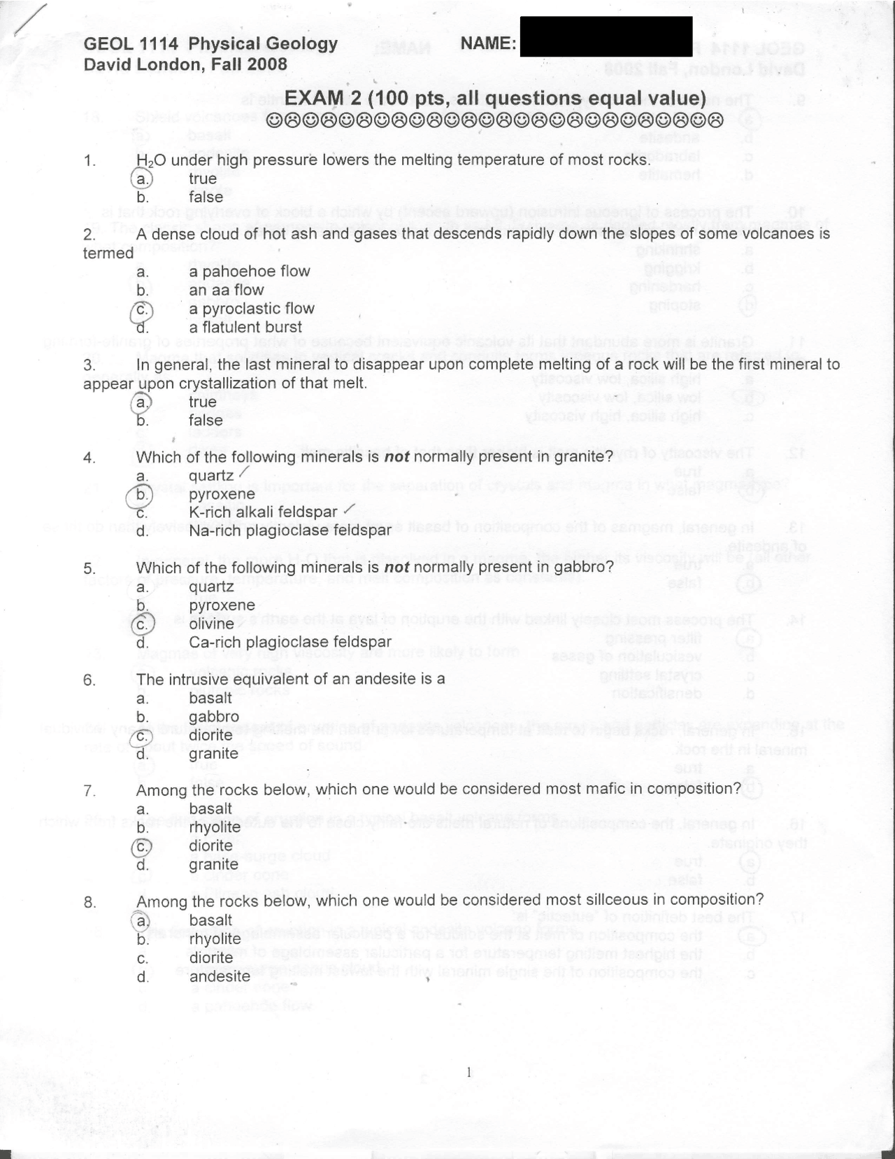Exam 2 With Answers Physical Geology For Science And Engineering