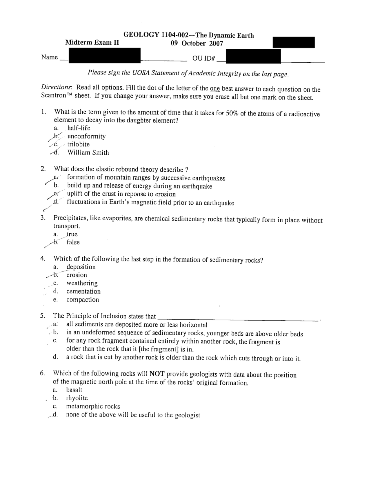 Midterm Exam Iii For The Dynamic Earth Geol 1104 Docsity