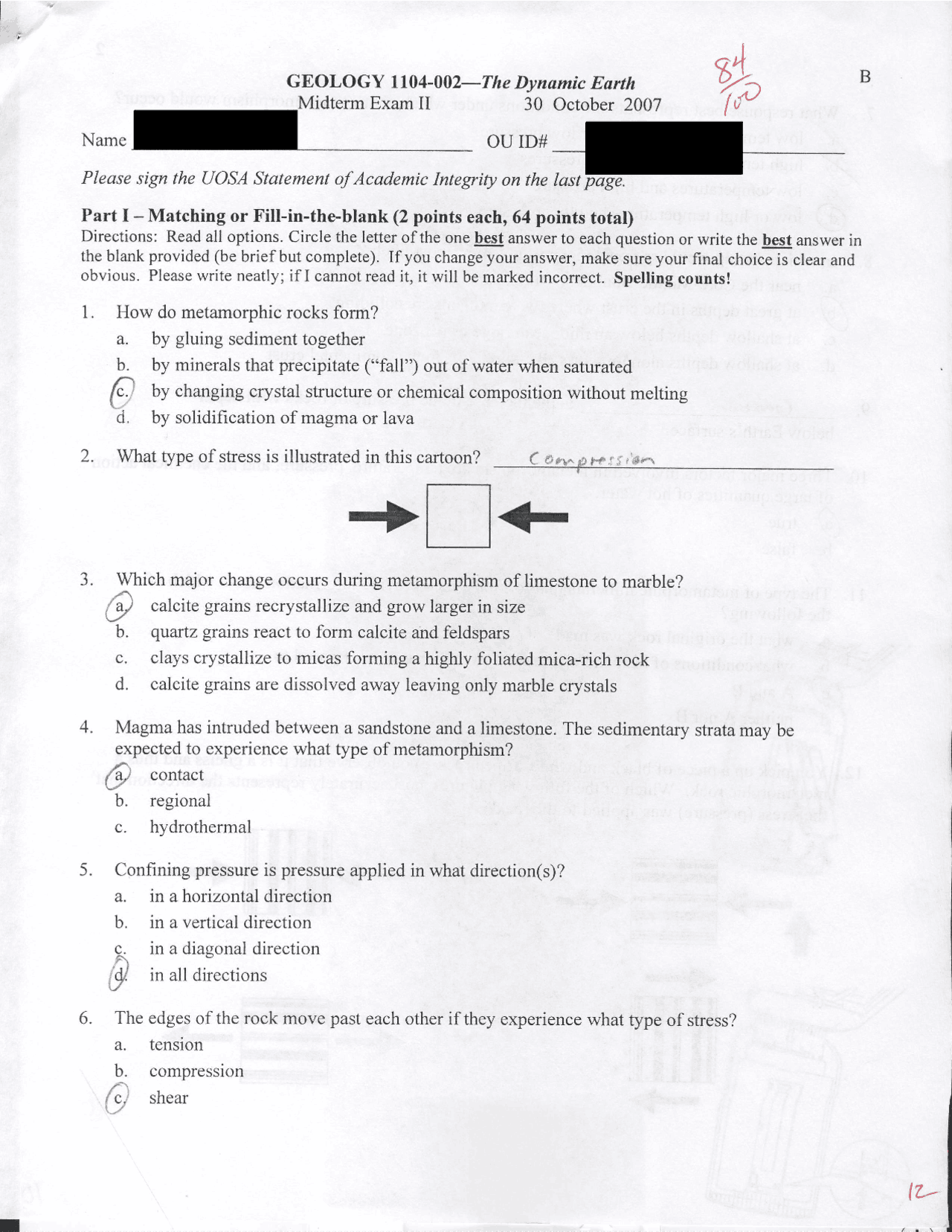 Midterm Exam Ii With Solution For The Dynamic Earth Geol 1104 Docsity