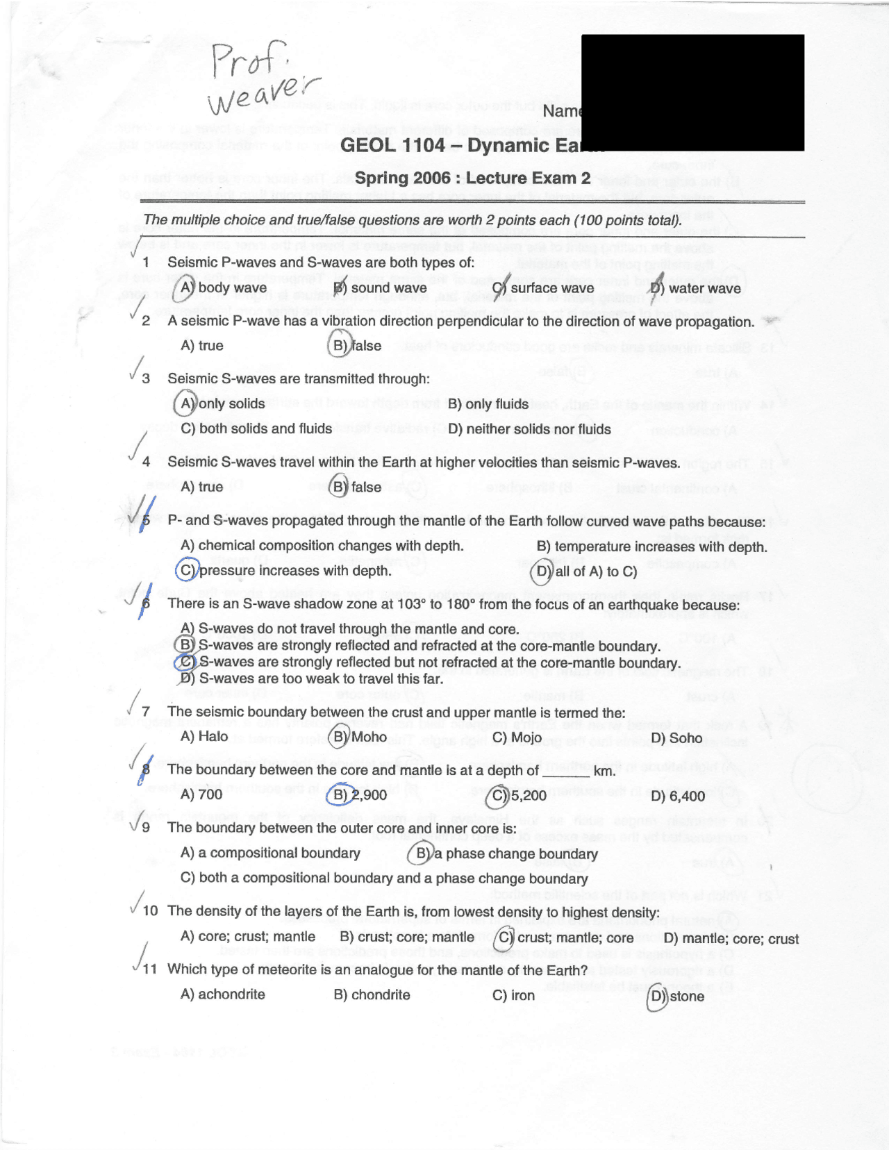 The Dynamic Earth For Non Science Majors Old Exam Solved 2006 Geol