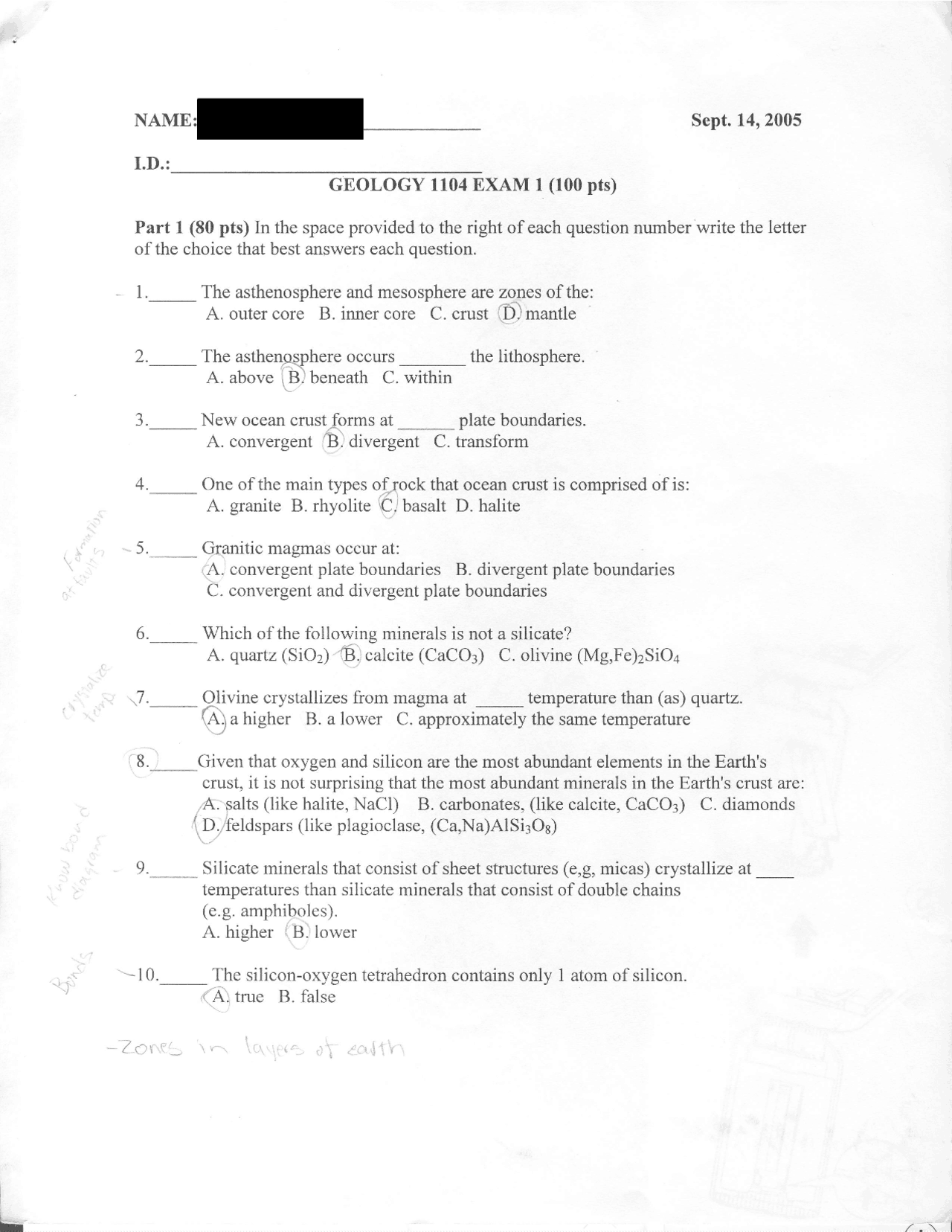 40 Mcqs With Answers Exam 1 Dynamic Earth Geol 1104 Docsity