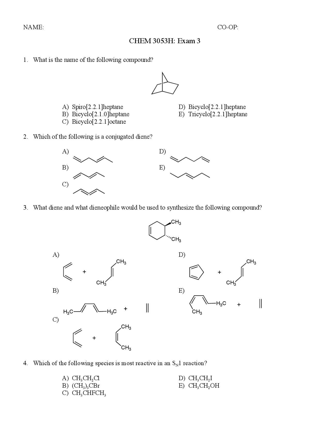 Exam 3 Questions for Solutions - Organic Chemistry I: Biological ...