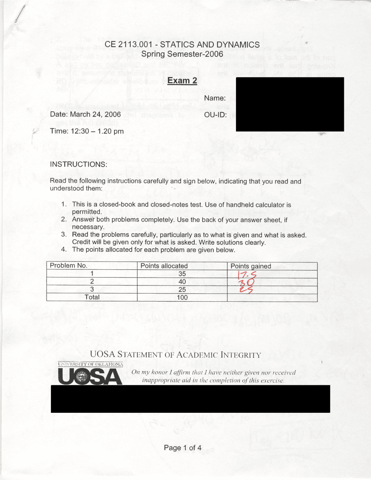 Exam 2 Dynamic And Statics Cees 2113 Docsity