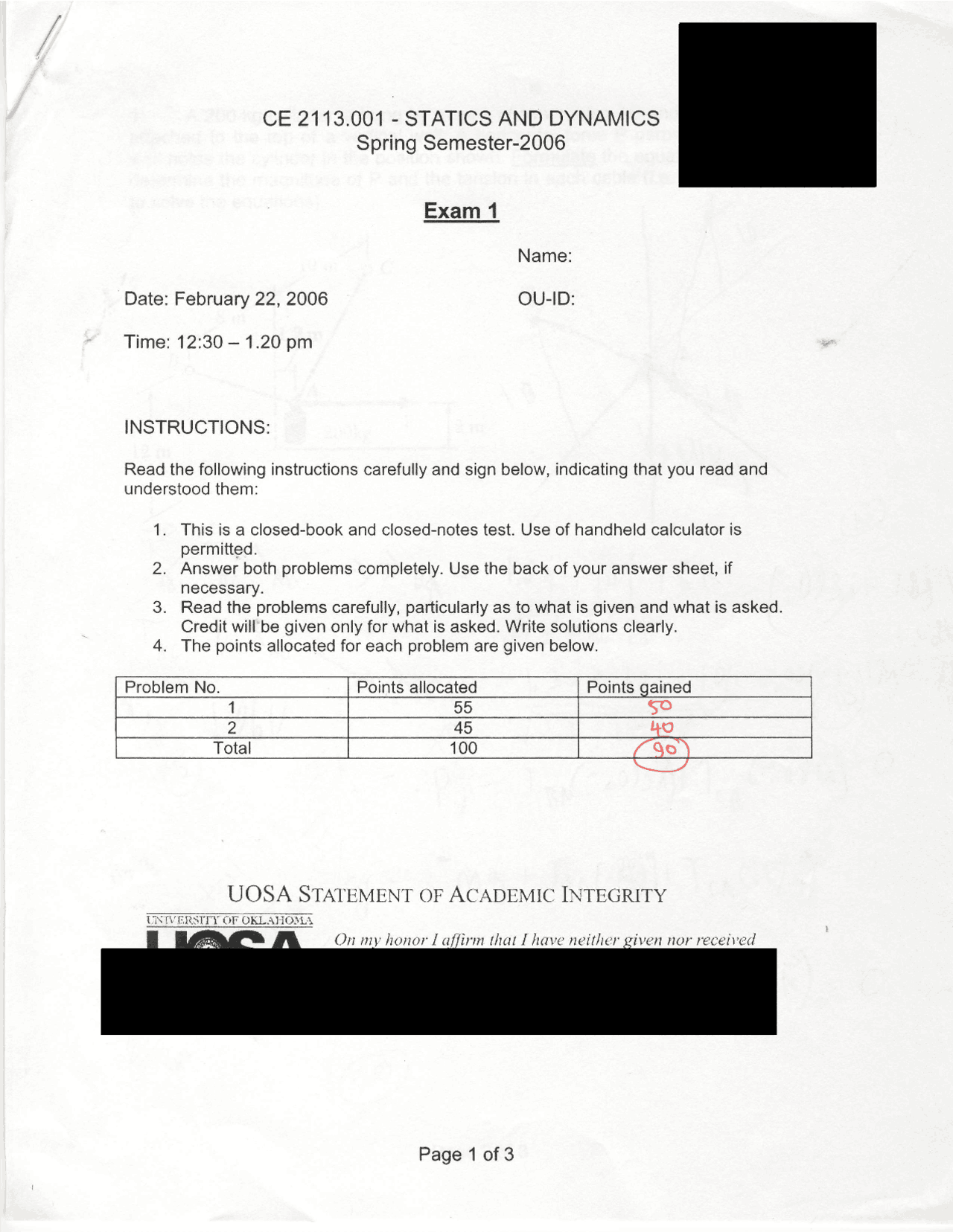 2 Solved Questions For Examination 1 Statics Cees 2113 Docsity