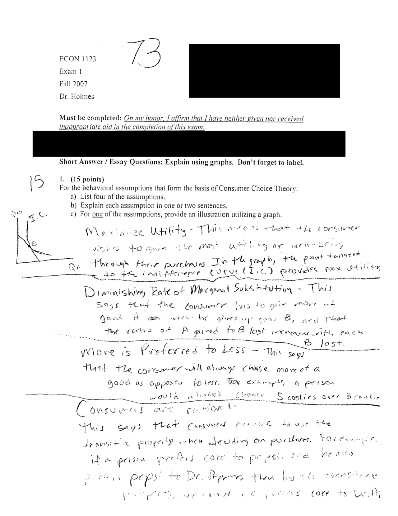 Exam 1 with Solutions | Principles of Microeconomics for Honors | ECON ...