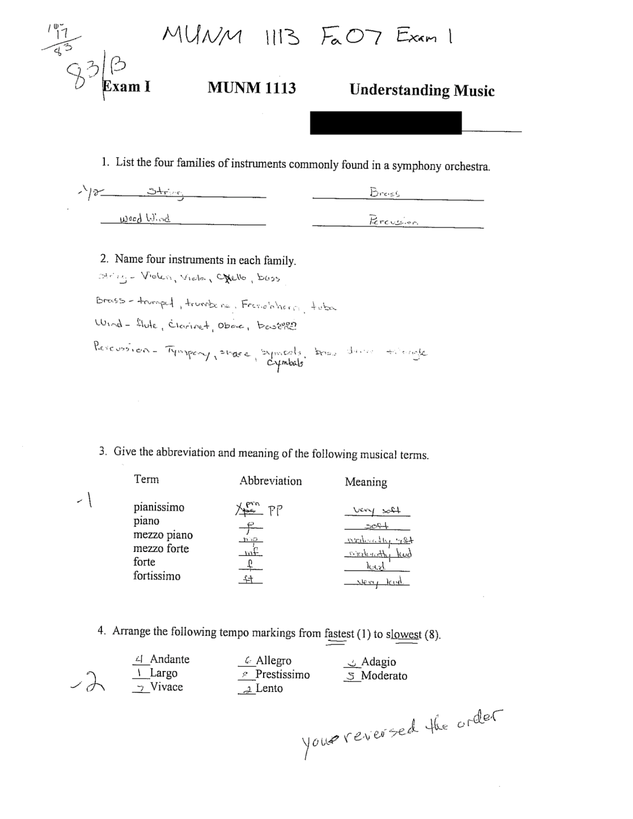 Solved Exam 1 For Understanding Music Honors Munm 1113 Docsity