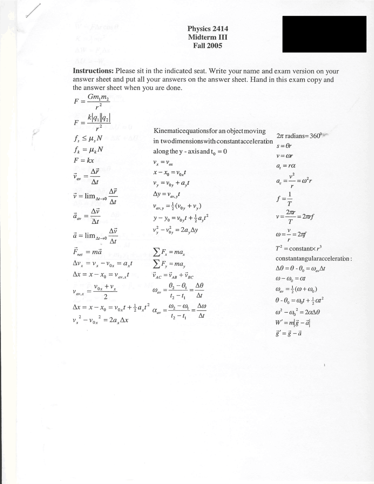 Midterm Exam With Answer Key General Physics For Life Science