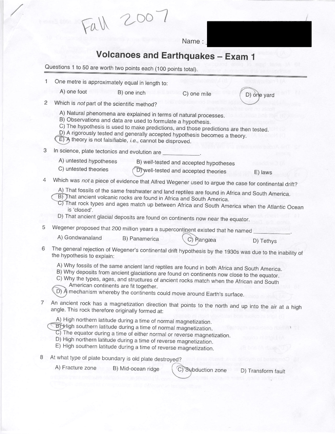 Exam 1 With Solution Volcanoes And Earthquakes Geol 1003 Docsity