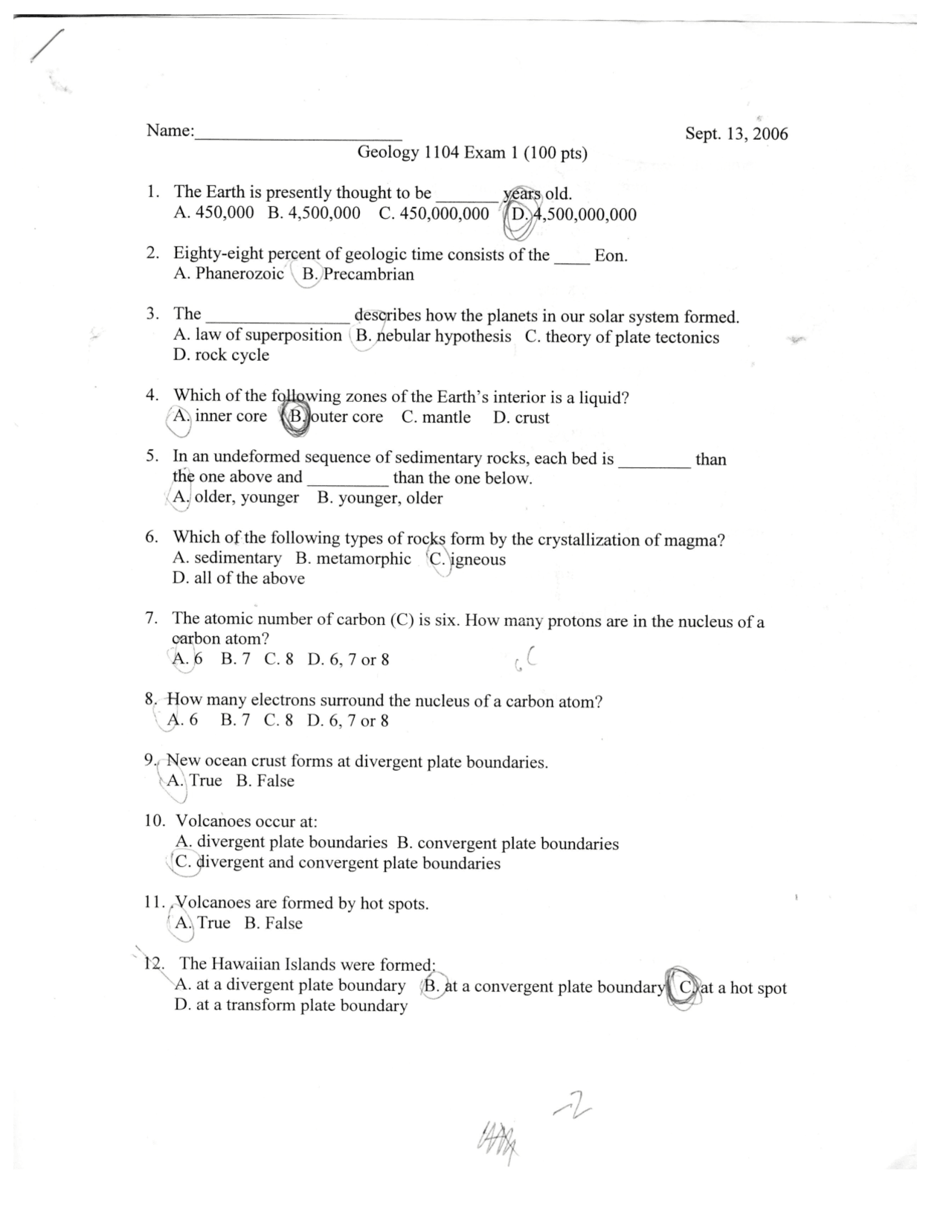 Exam 1 With Solution For The Dynamic Earth Geol 1104 Docsity