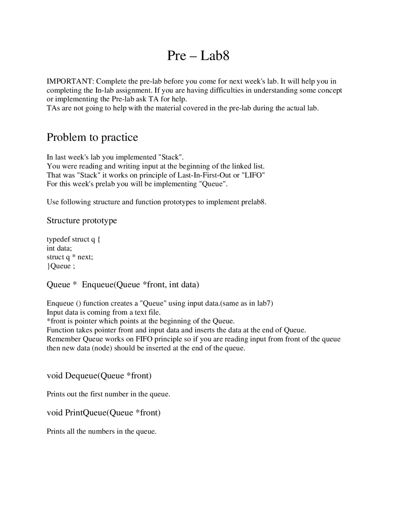 Pre-Lab 8 - Algorithm Design and Programming II | CMP_SC 2050 | Notas ...