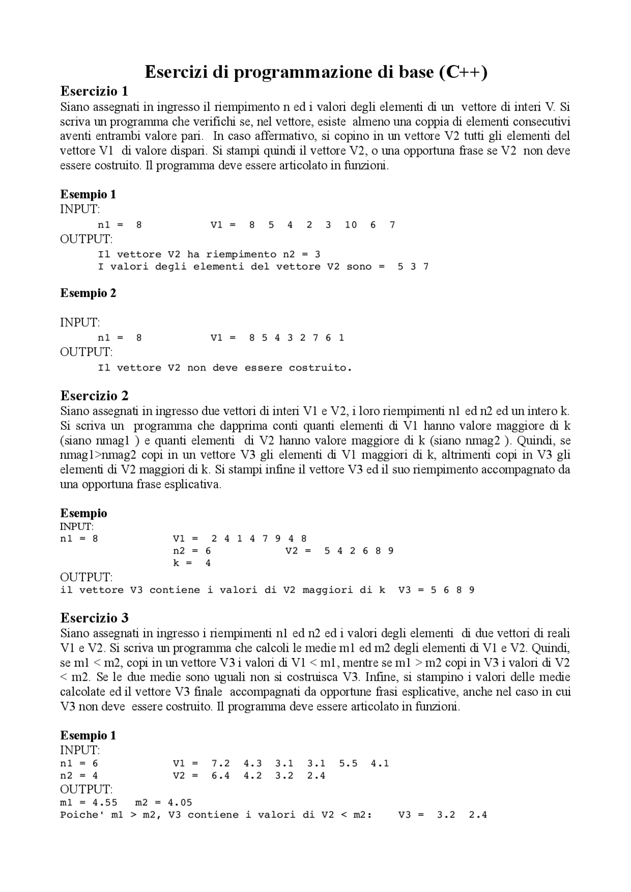 Esercizi di programmazione di base (C++) - Prof. Fontanella - Uni ...
