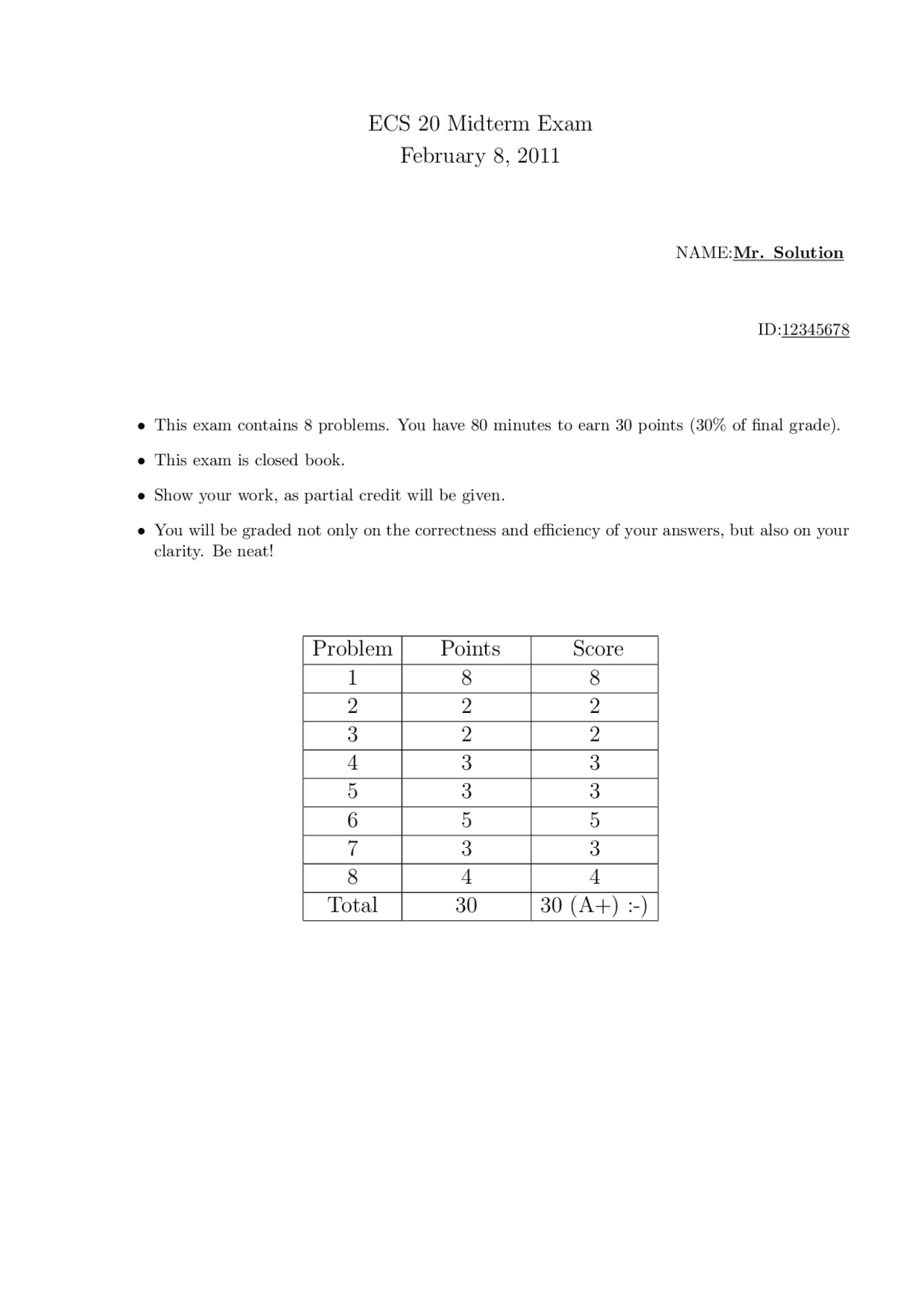 Midterm Exam Questions Discrete Math For Cs Ecs 020 Docsity