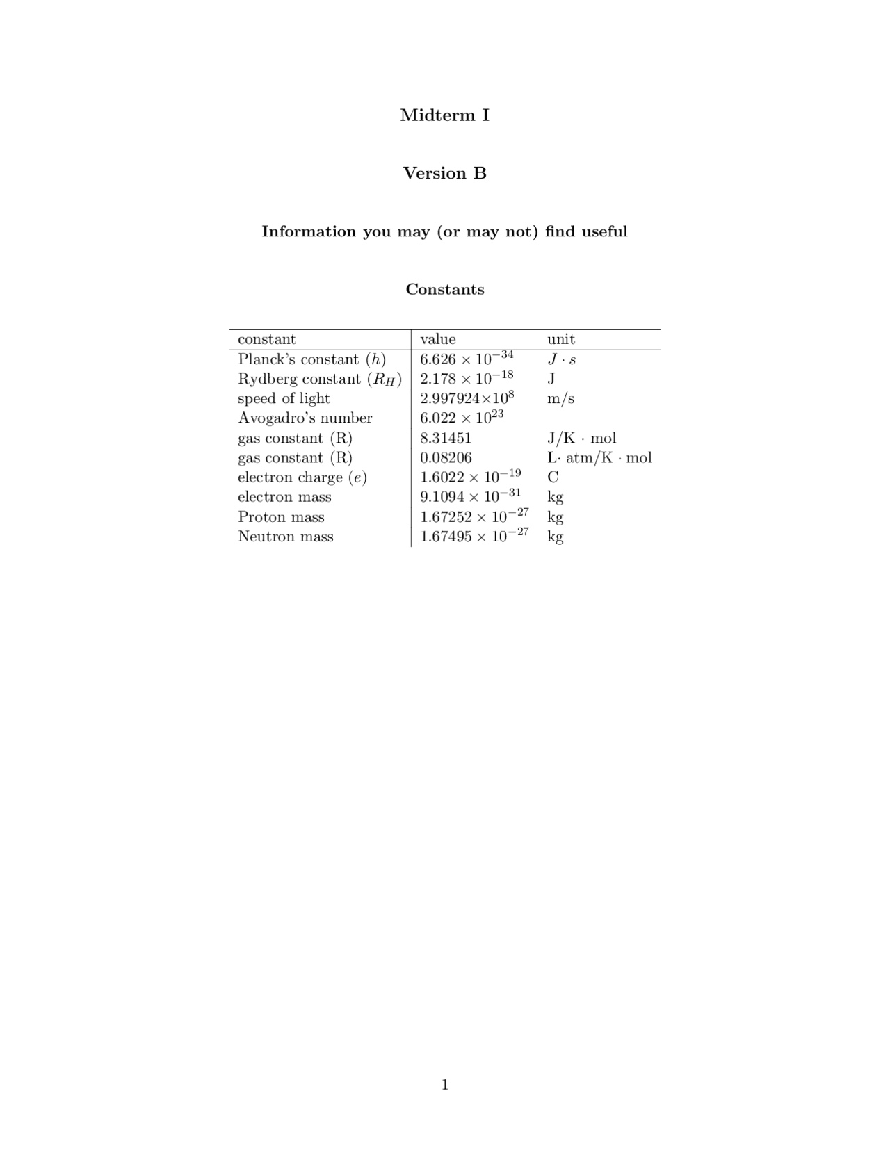 Solved Midterm Exam for General Chemistry | Chem 1B - Docsity