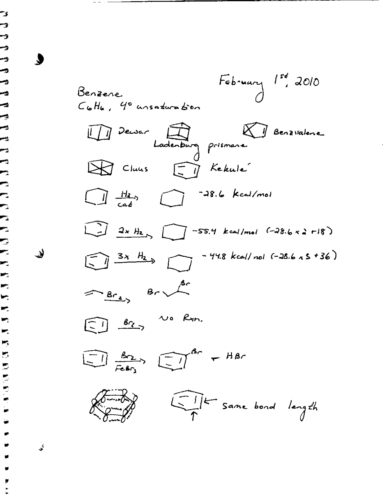 Benzene Aromatic Rings Handwritten Notes Chem 112b Docsity