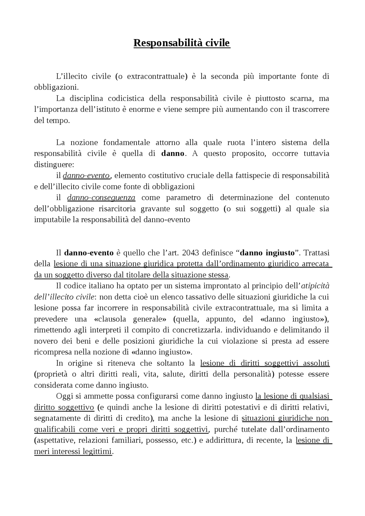 La Responsabilita Civile Extracontrattuale Docsity