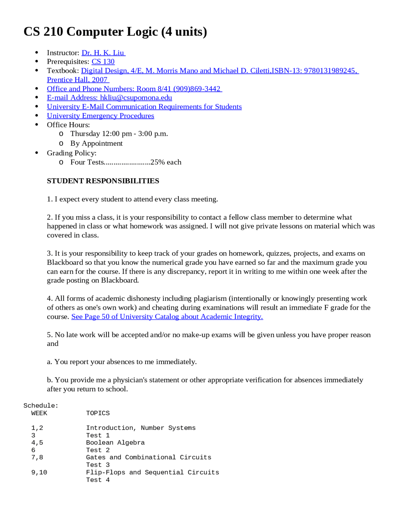 5 Questions in Computer Logic - Syllabus | CS 210 - Docsity