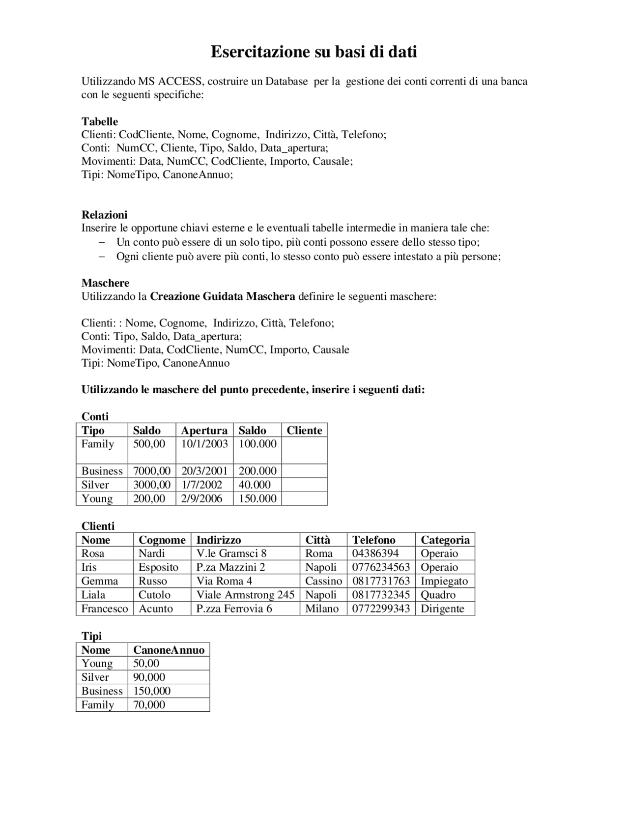 Laboratorio Di Informatica Esercitazione Su Basi Di Dati 2 Prof